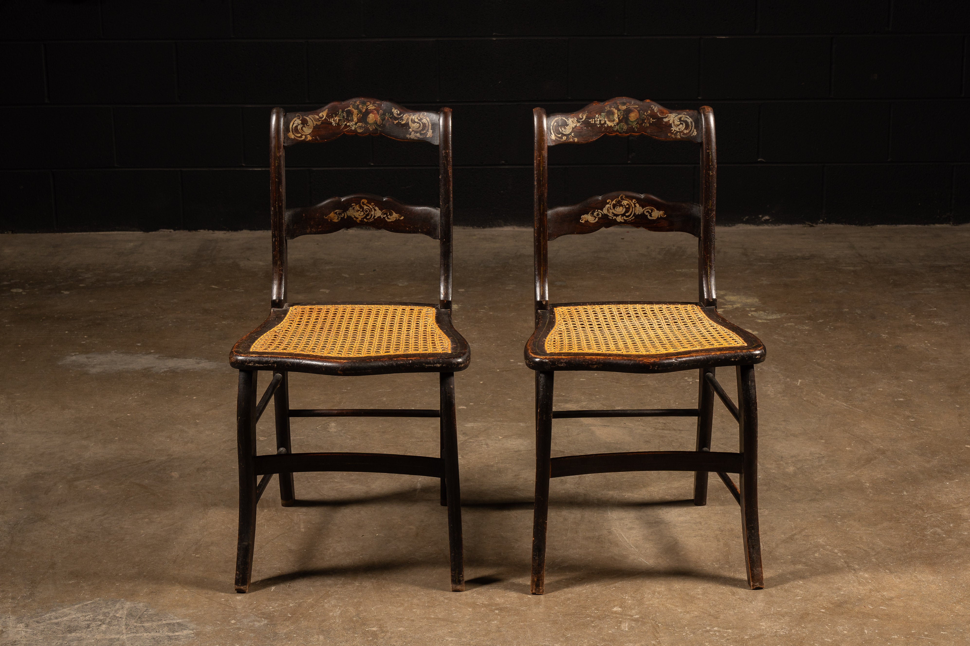 Set of Two Antique Hand-Painted Ladder Back Caned Chairs – Industrial Artifacts