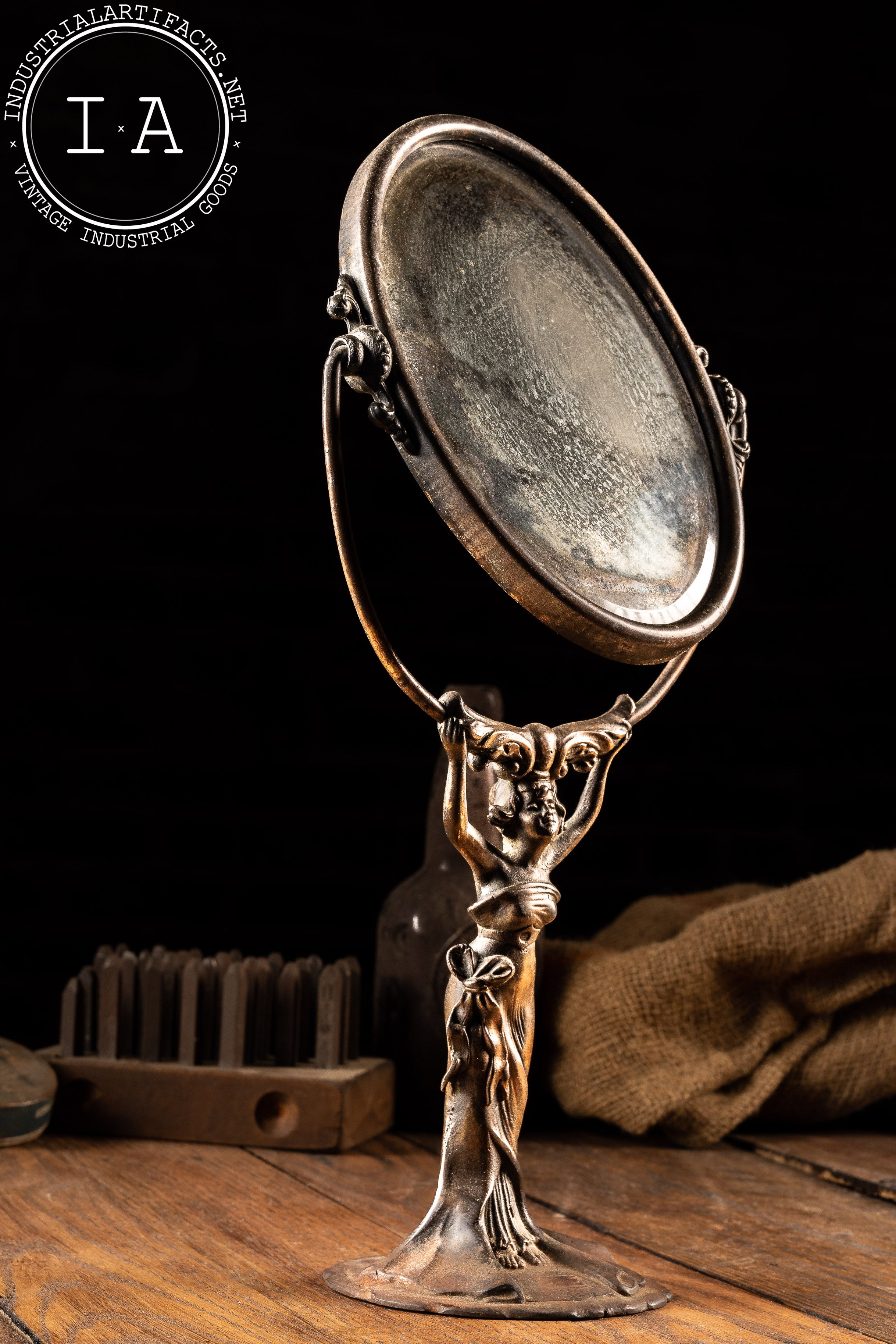 Early 20th Century Japanned Copper Statuette Mirror – Industrial Artifacts