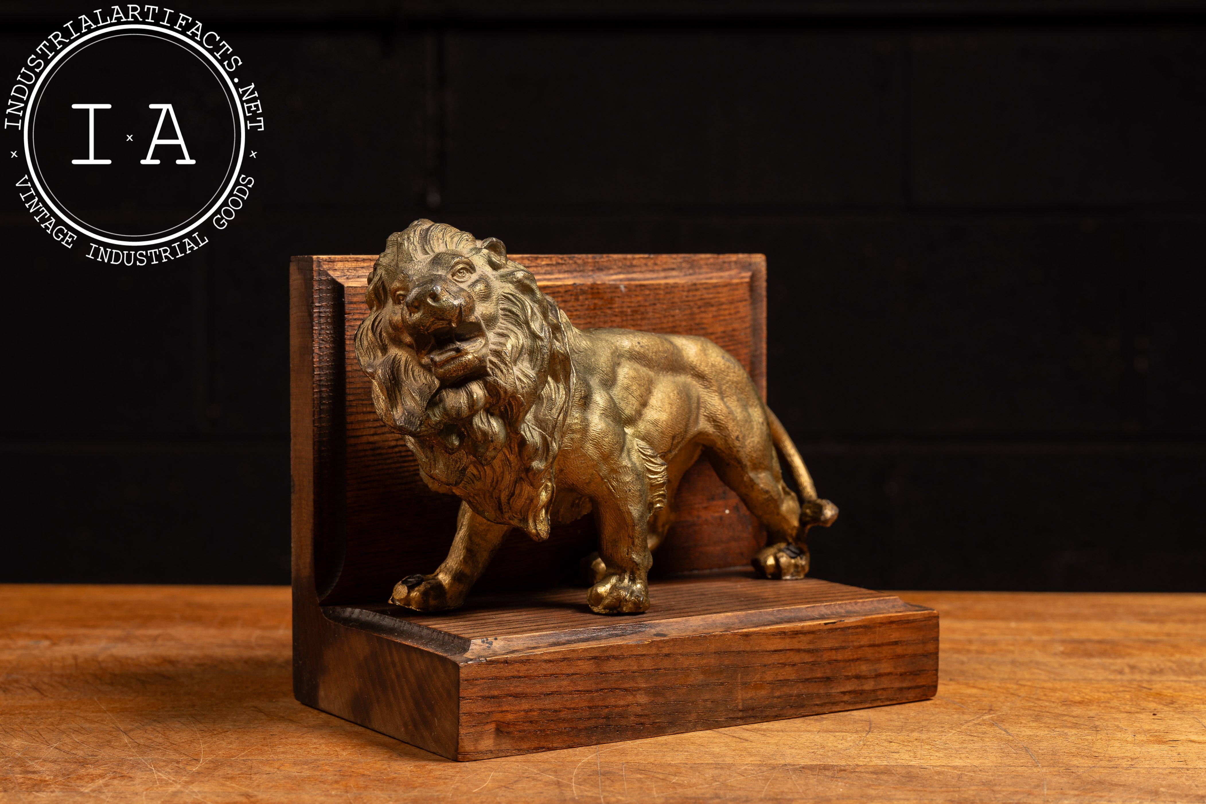Vintage Solid Brass Lion Bookend – Industrial Artifacts