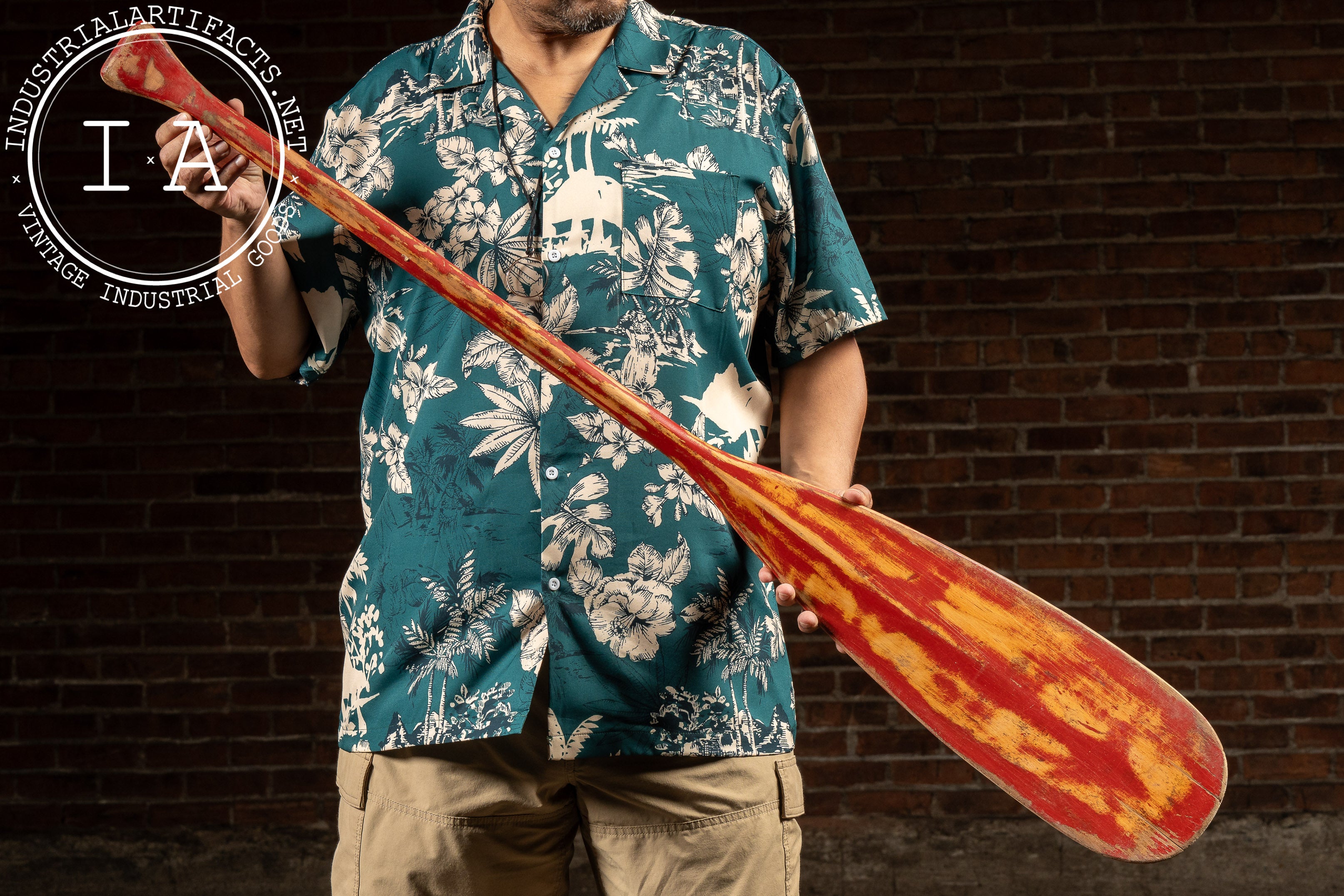 Vintage Distressed Wooden Oar in Red – Industrial Artifacts