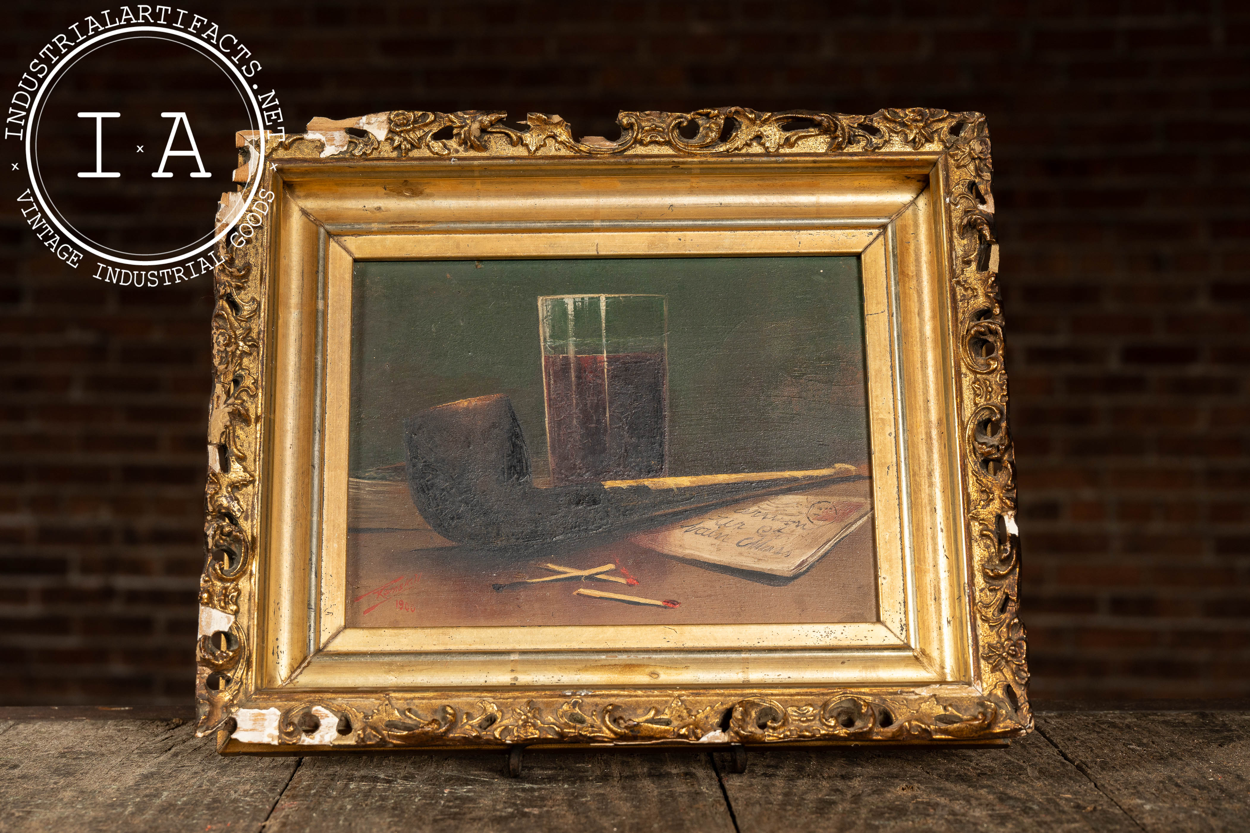 Pipe with Merlot | Framed Oil On Canvas, Signed and Dated – Industrial ...