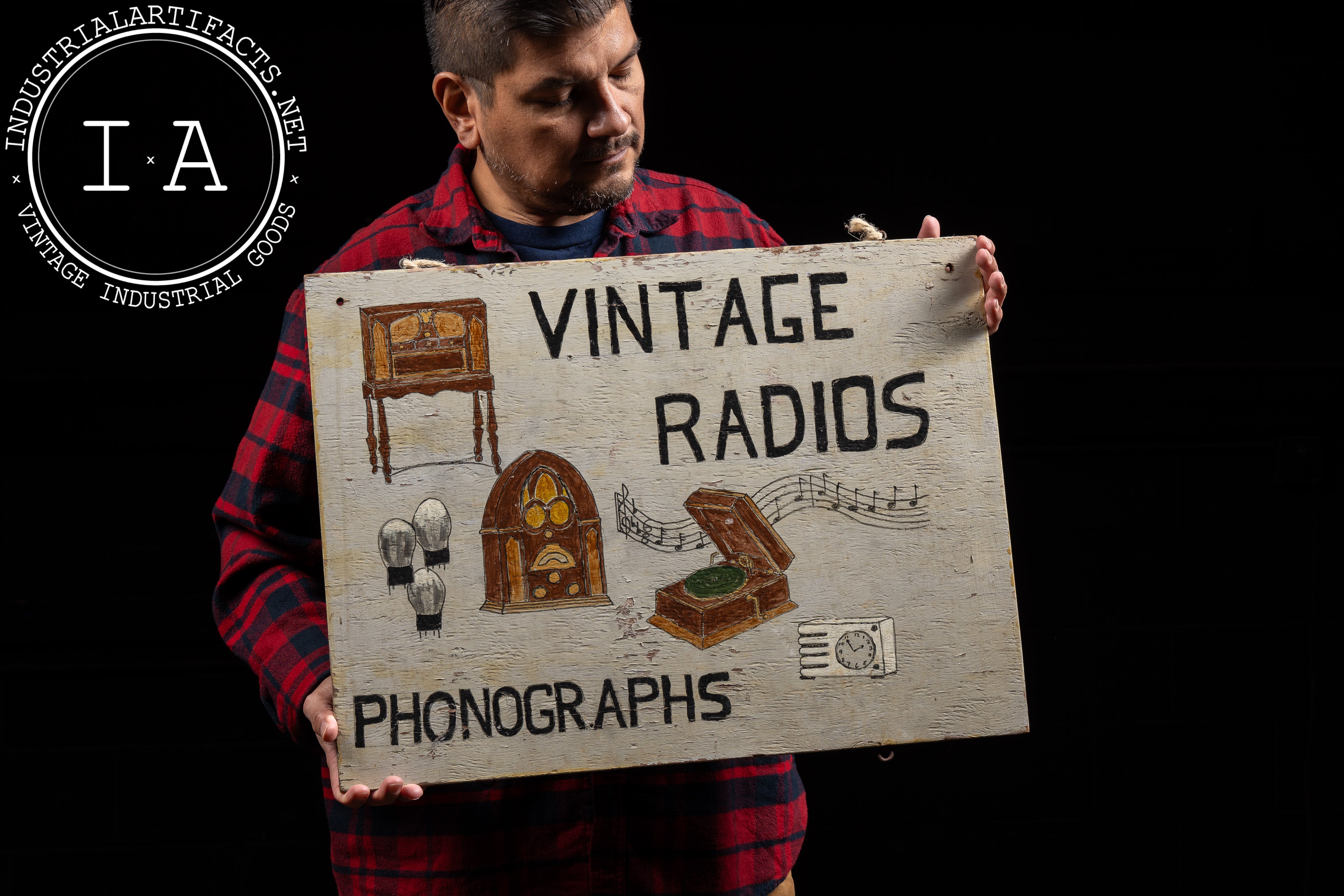 Vintage Radios Double-Sided Hand-Painted Wooden Sign – Industrial Artifacts