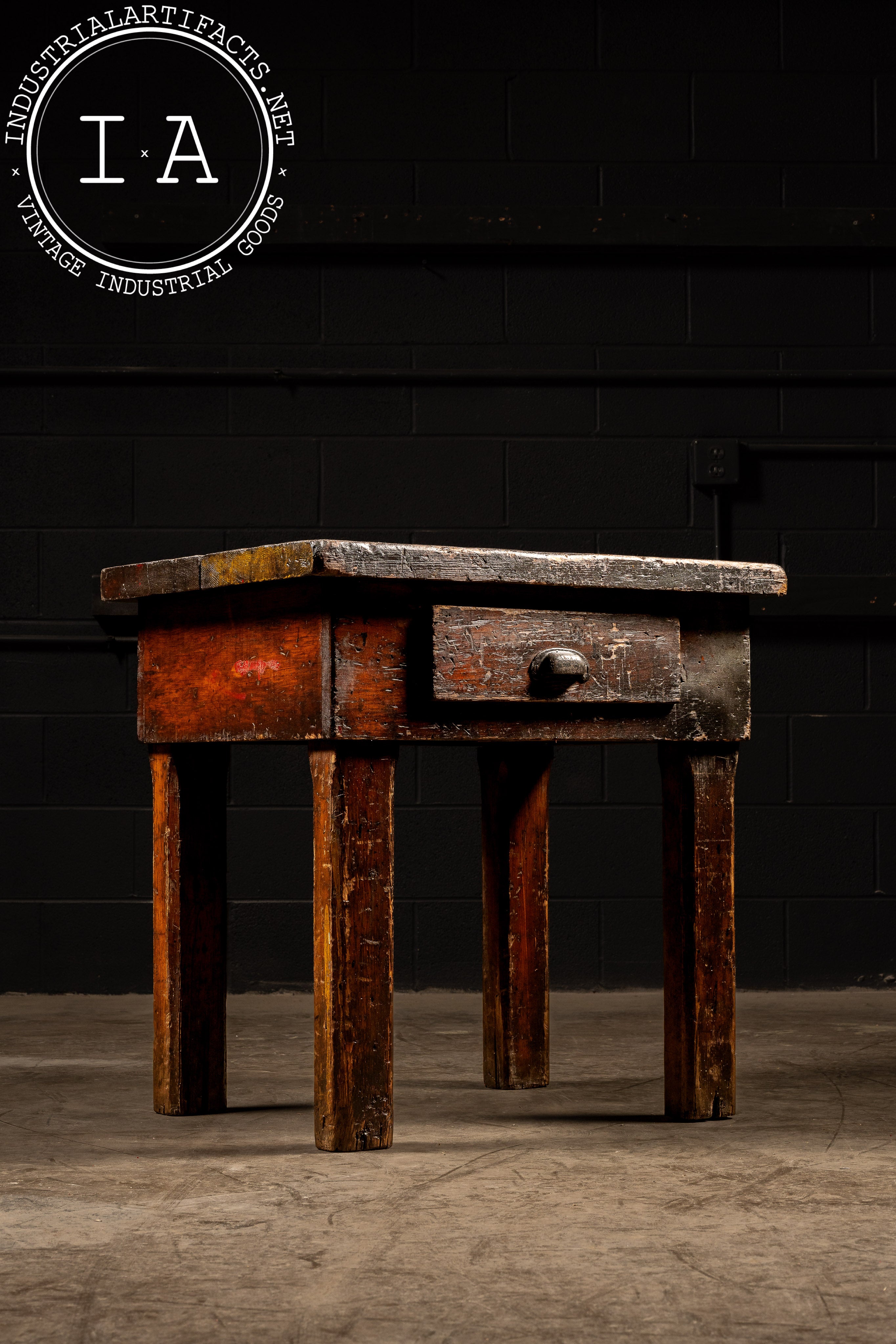 Weathered Antique Wooden Side Table – Industrial Artifacts
