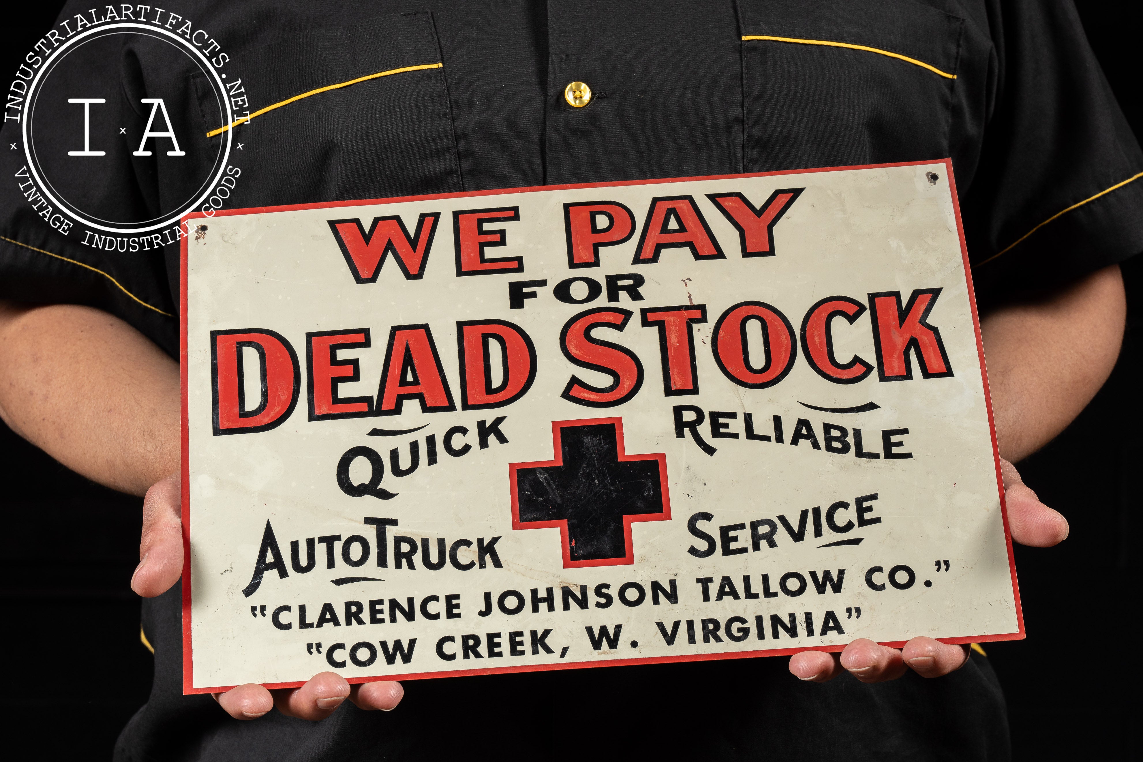 Vintage Dead Stock Embossed Tin Litho Sign – Industrial Artifacts