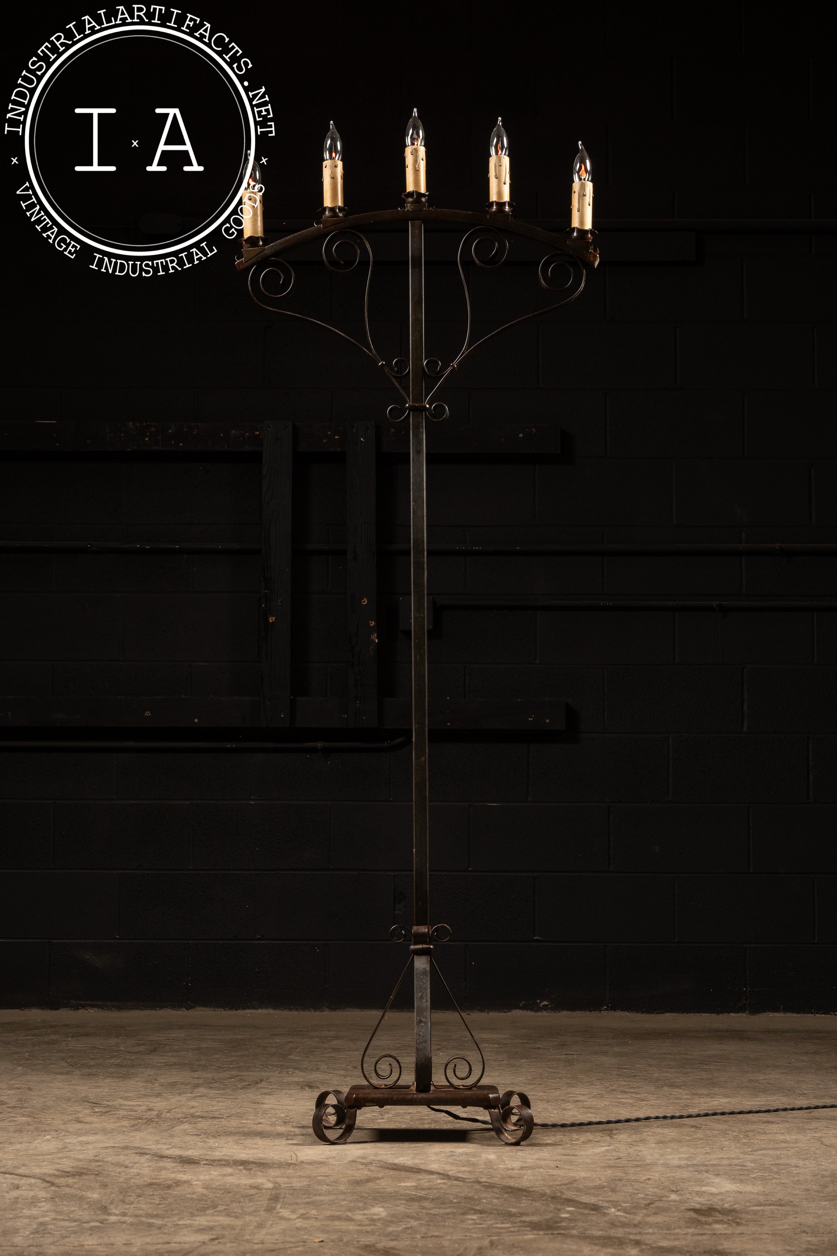 Gothic-Inspired Wrought Iron Electric Floor Candelabra – Industrial ...