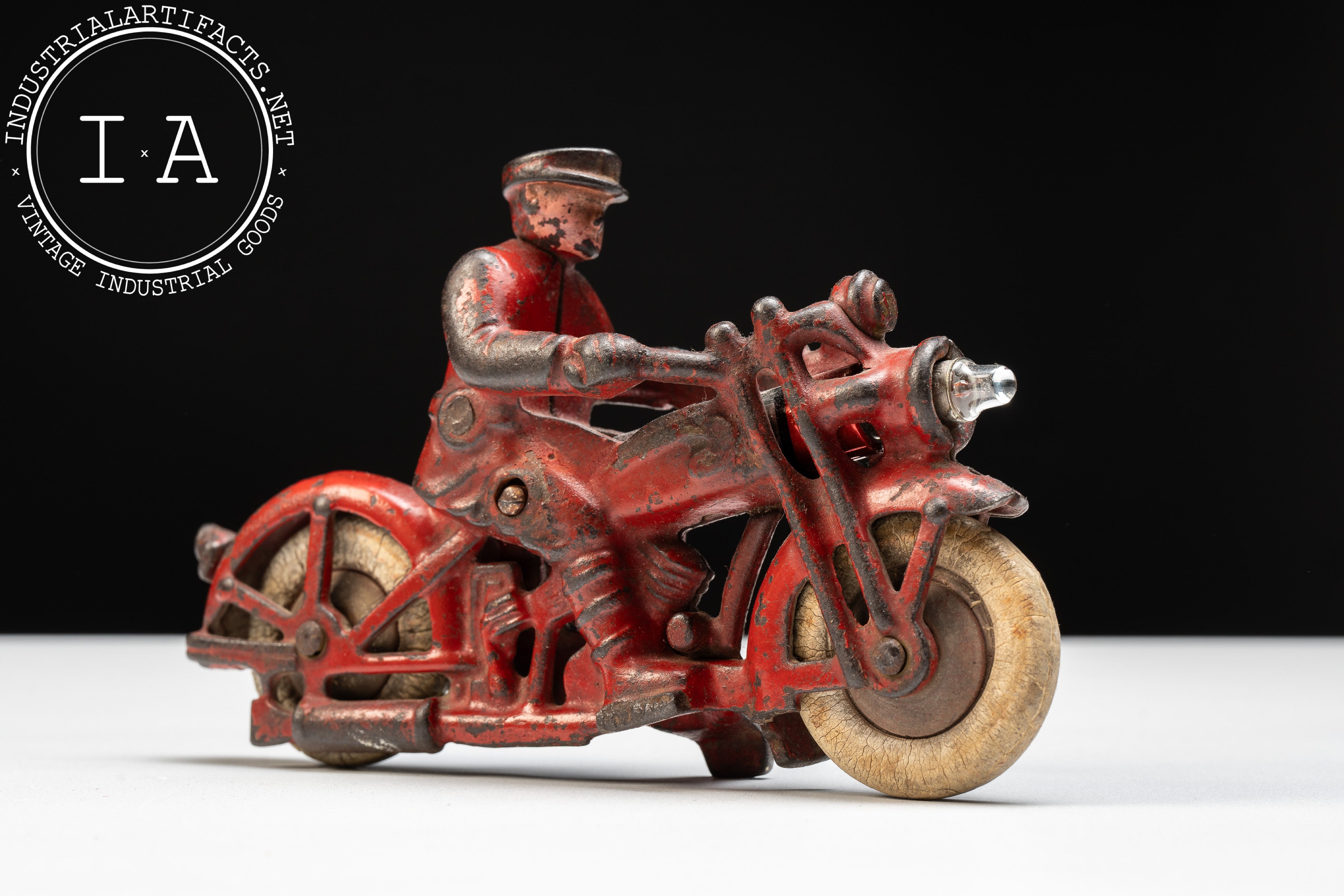 Vintage Cast Iron Hubley Motorcycle in Red with Electric Headlight ...