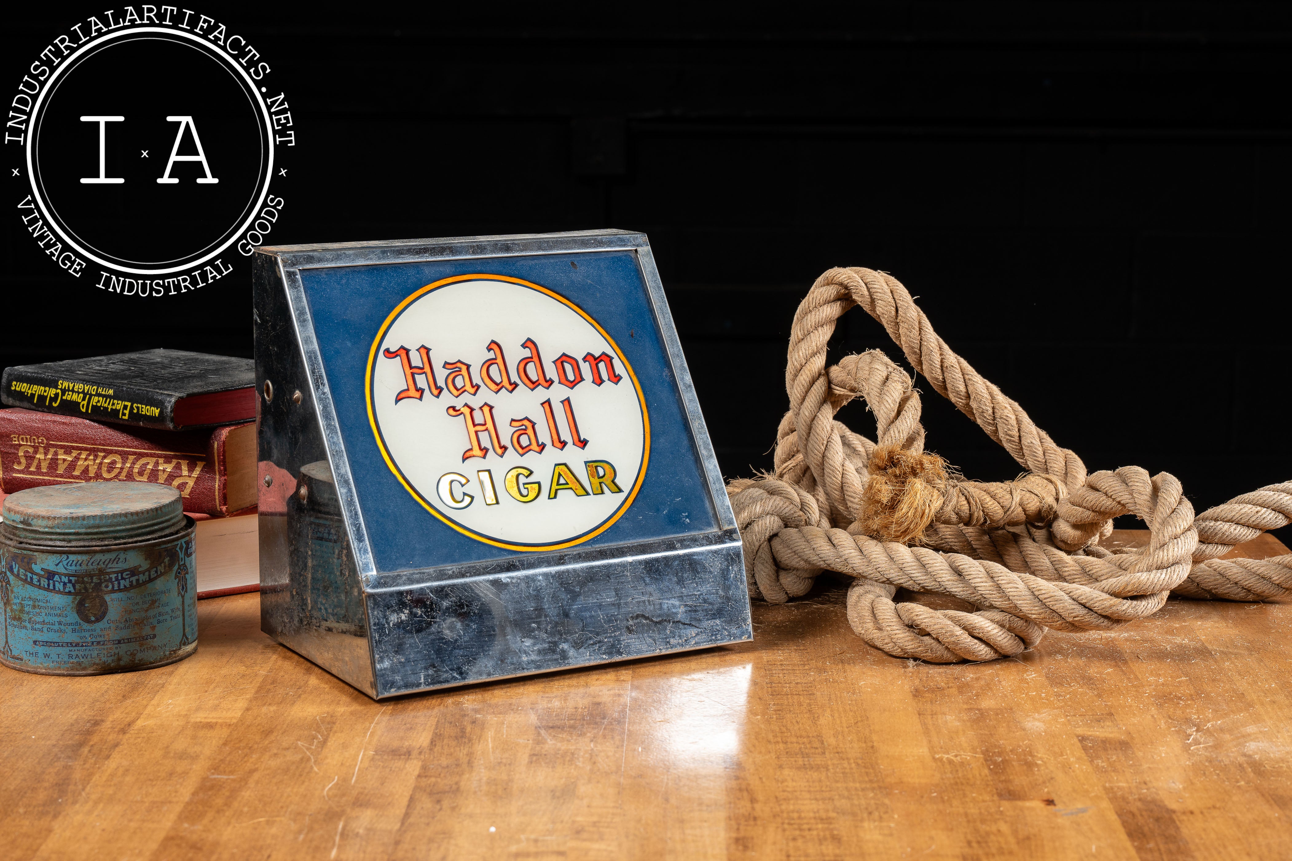 Early 20th Century Haddon Hall Cigar Lighted Glass Sign Display ...