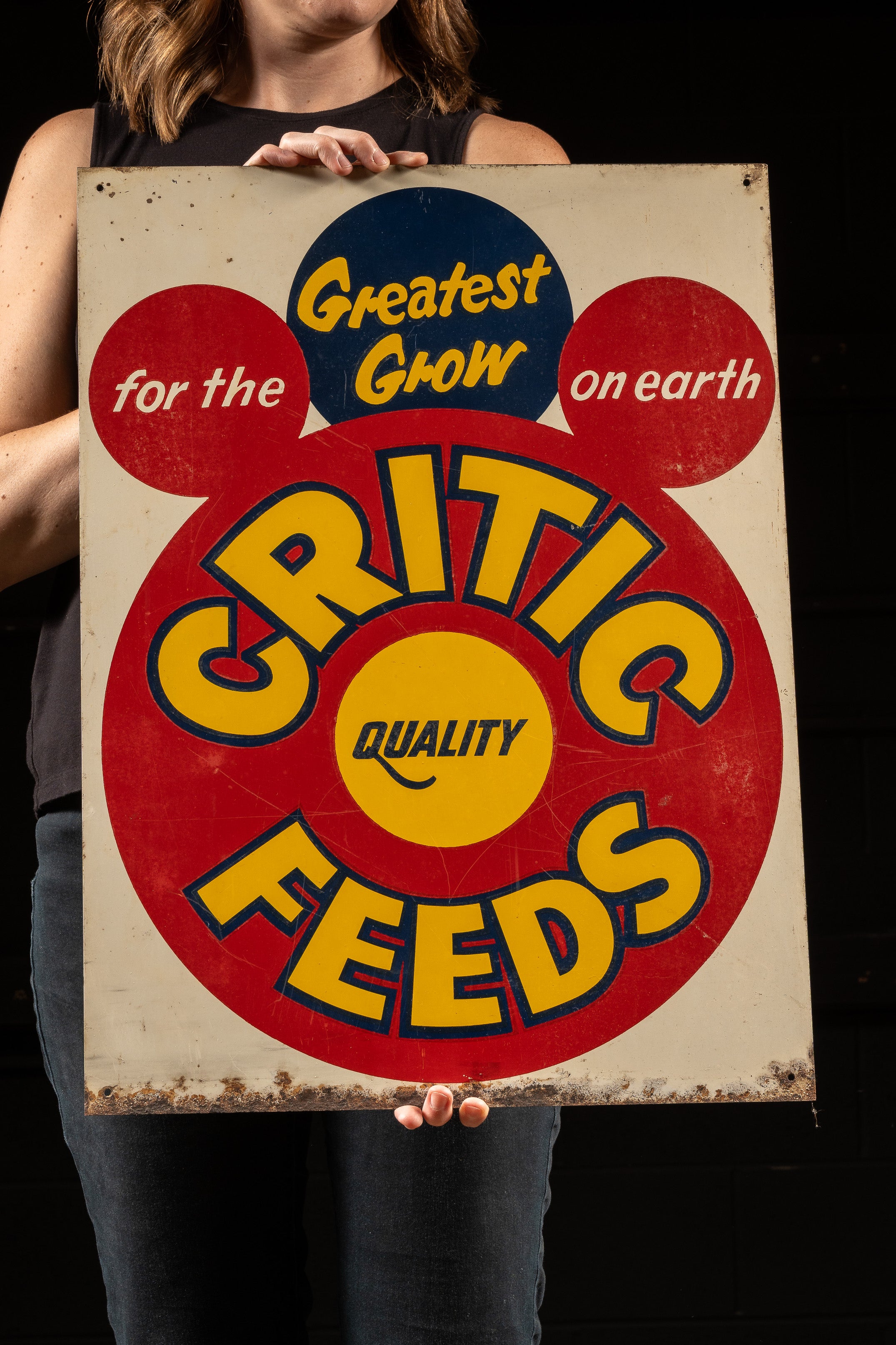 Vintage Critic Quality Feeds Heavy Metal Litho Advertising Sign ...