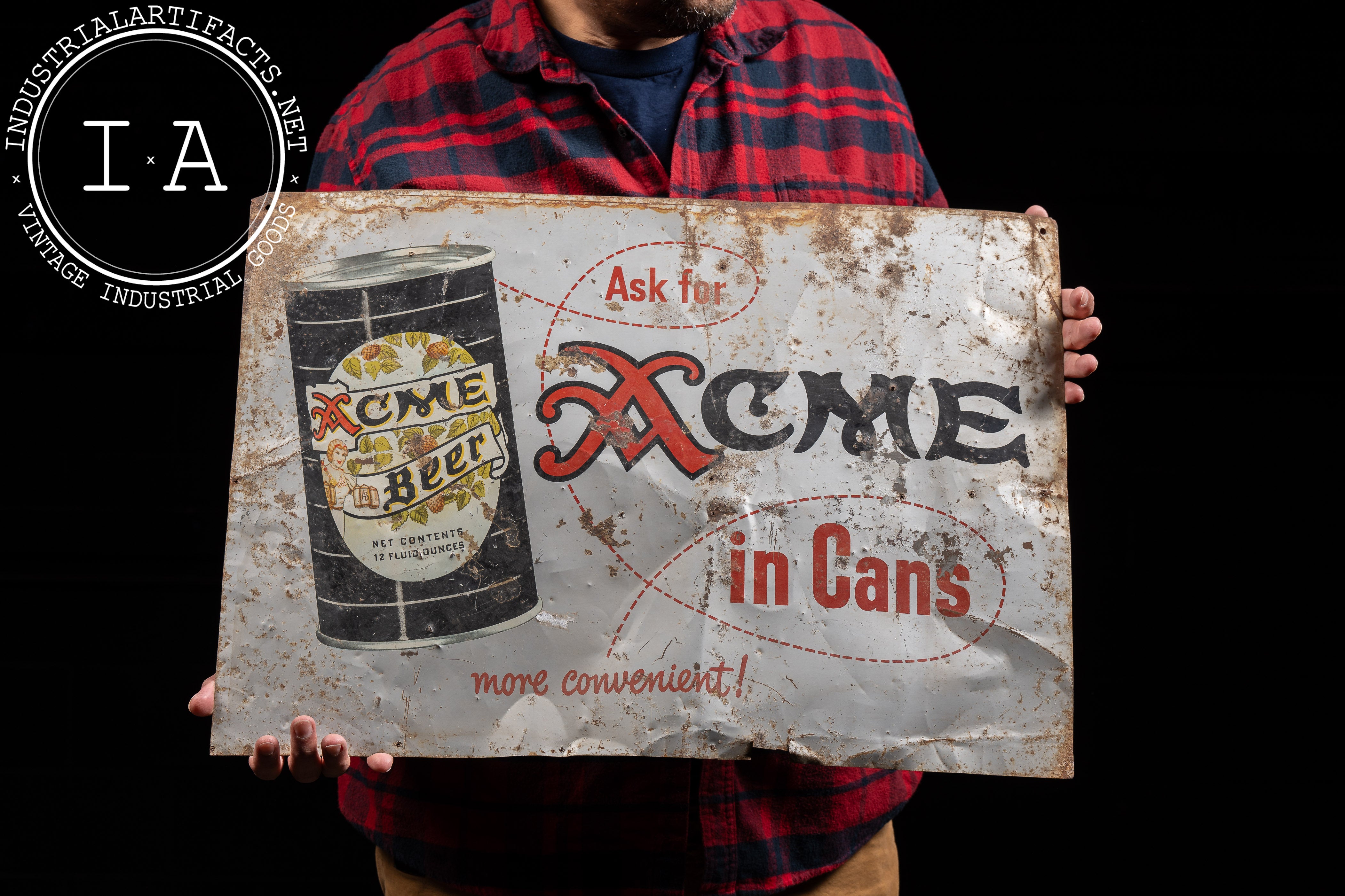 Vintage Acme Beer Tin Litho Advertising Sign – Industrial Artifacts