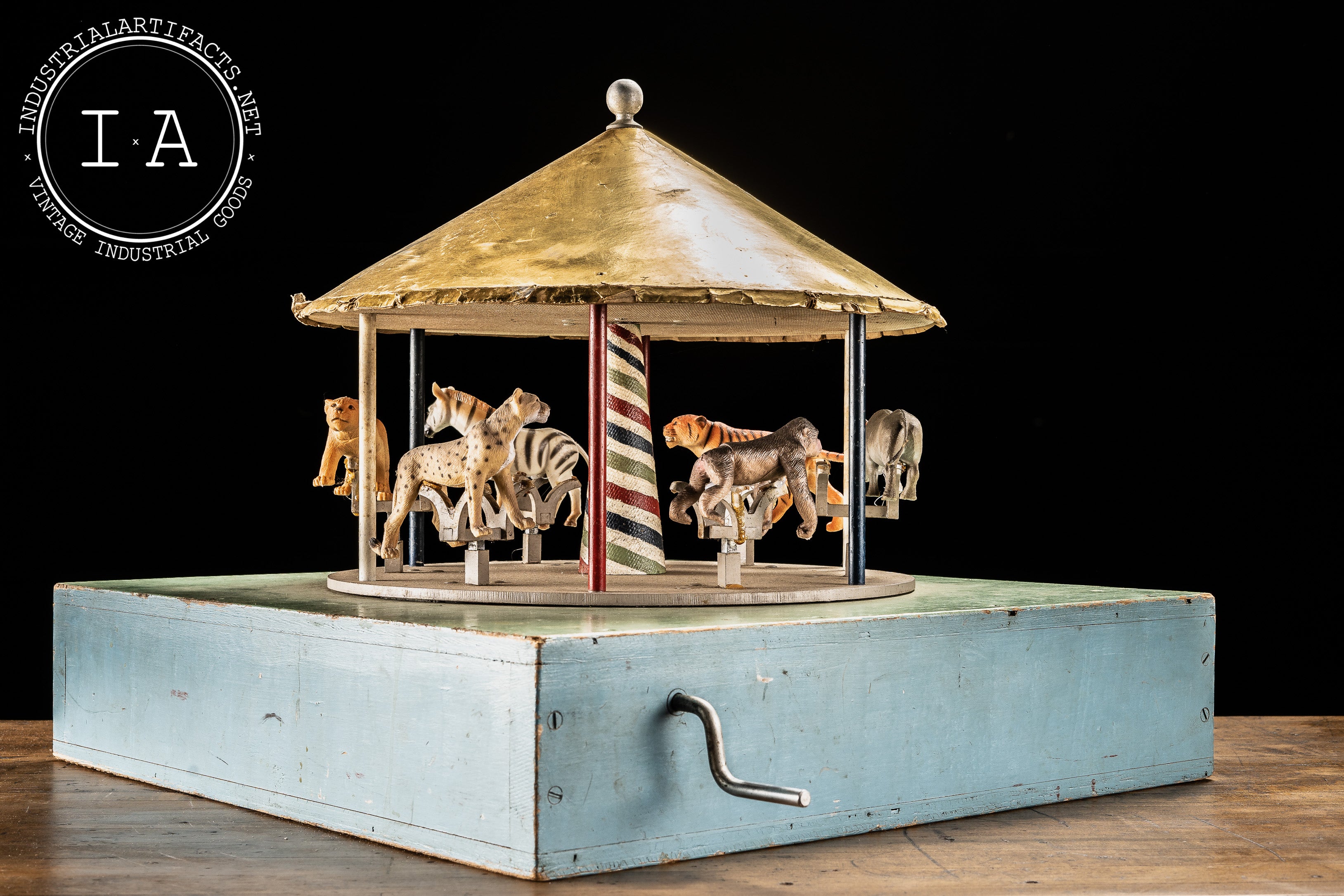 Mixed Media Folk Art Crank Carousel – Industrial Artifacts