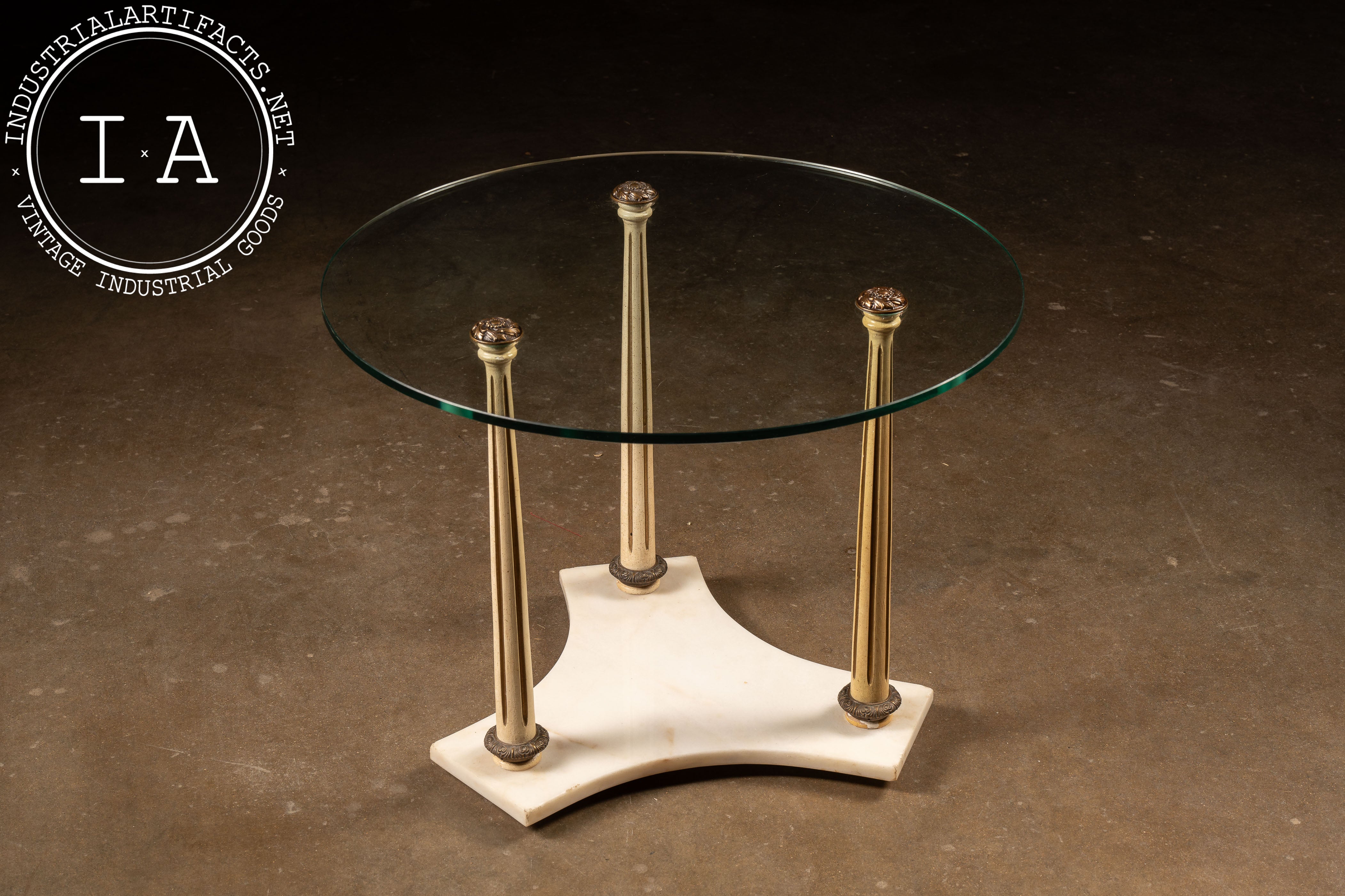 Mid-Century Marble and Glass Neoclassical Round Coffee Table ...