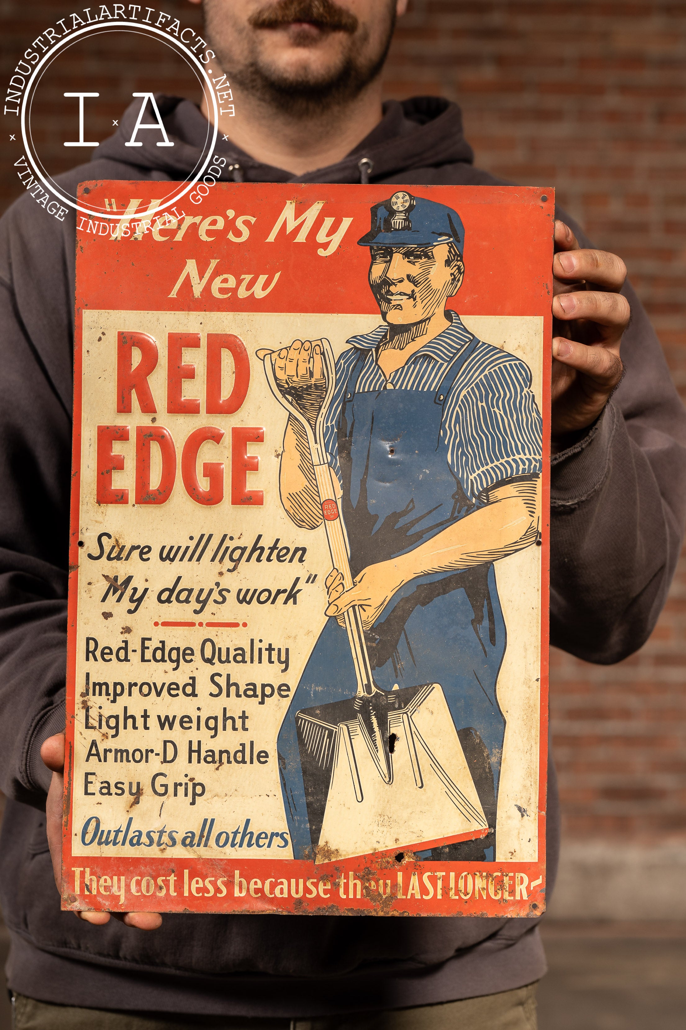 Vintage "Red Edge" Shovels Embossed Tin Advertising Sign – Industrial ...