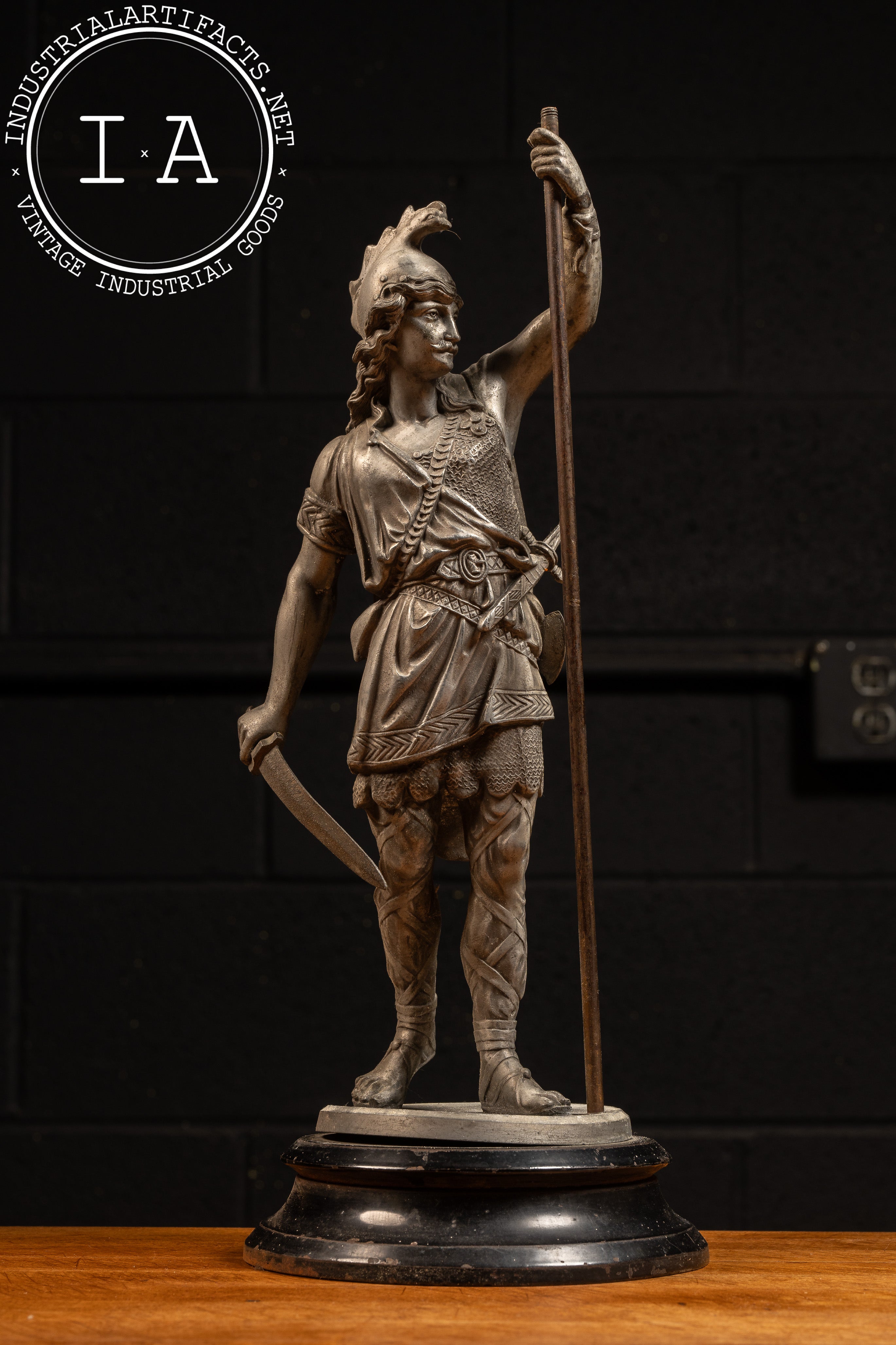 Vintage Cast Pewter Neo-Grecian Statue - Man With Staff and Sword ...