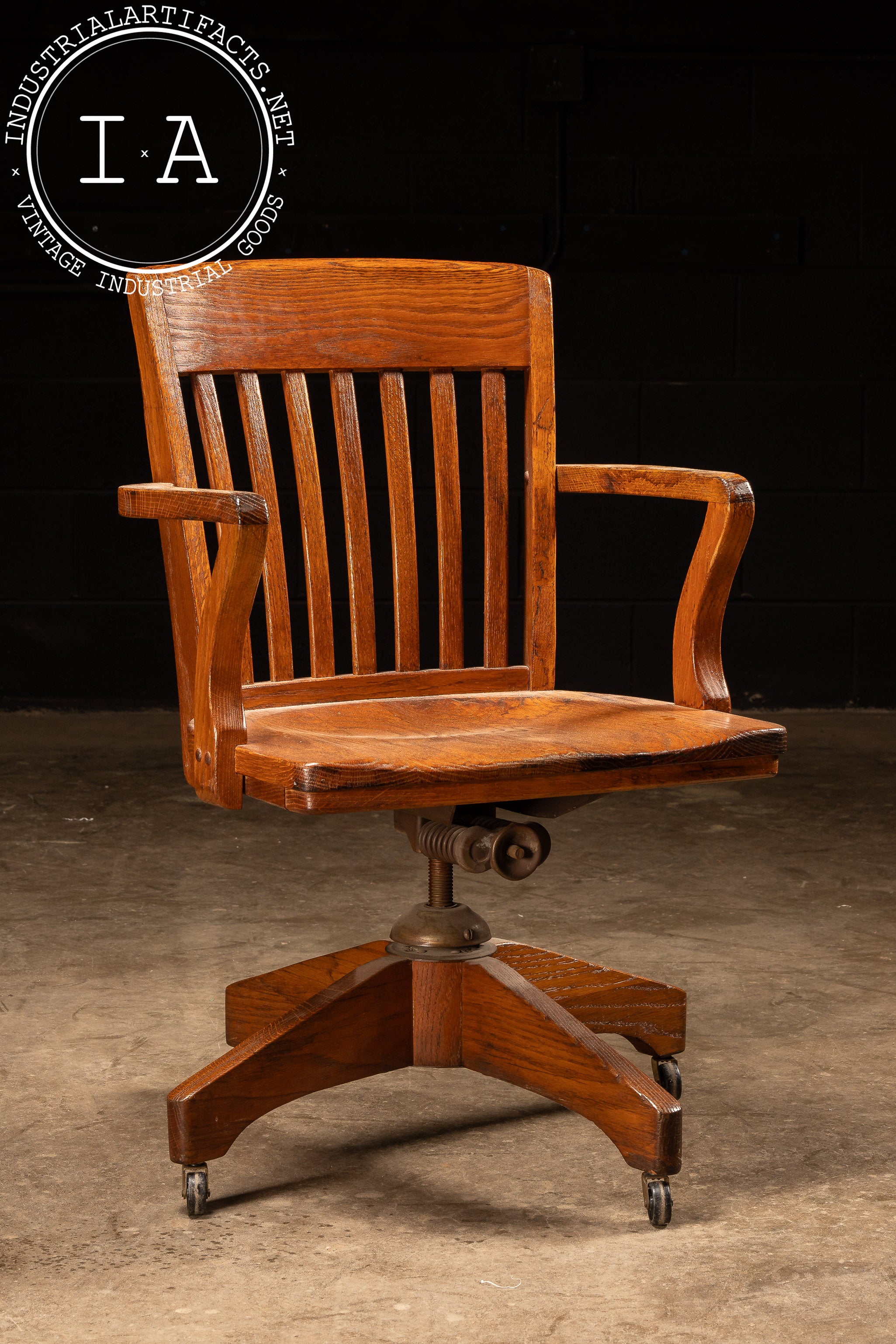 Vintage Oak Swivel Bankers Chair – Industrial Artifacts