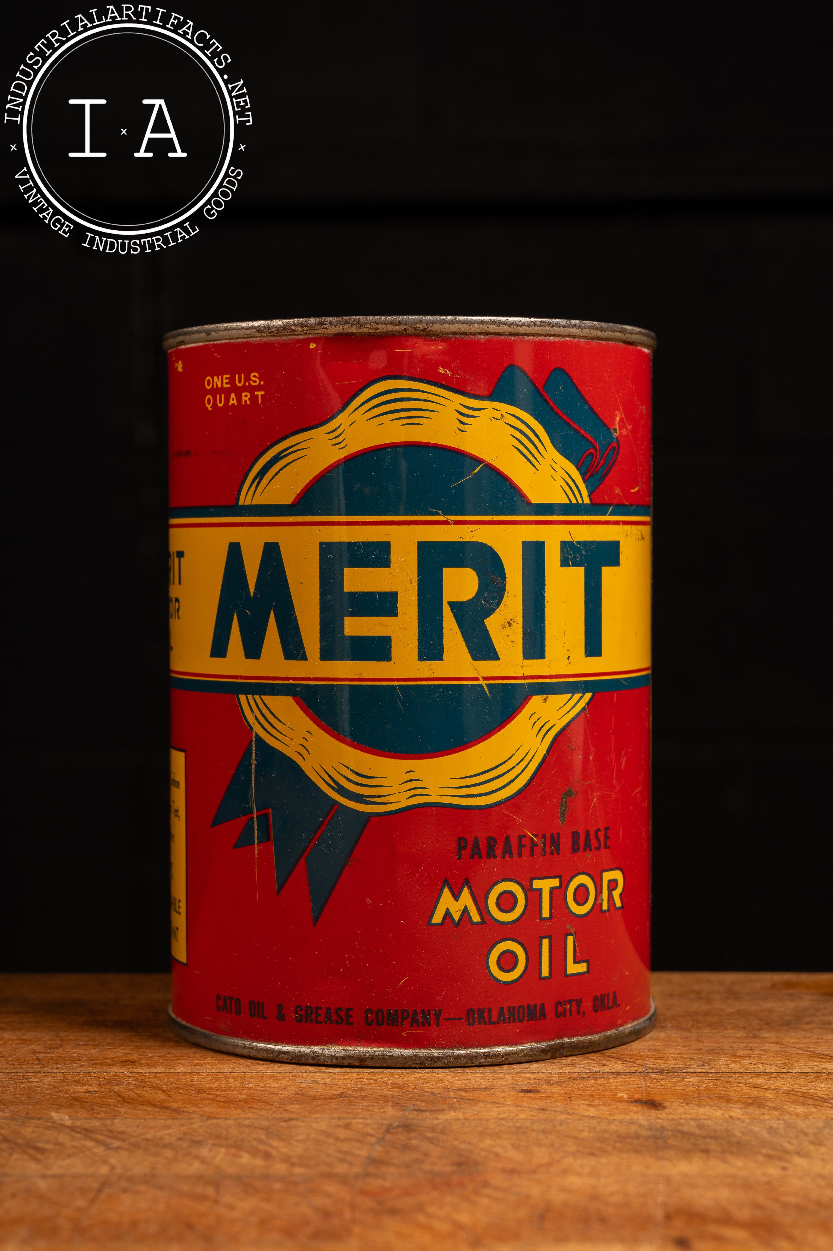 Vintage Tin Litho Merit Motor Oil Can – Industrial Artifacts