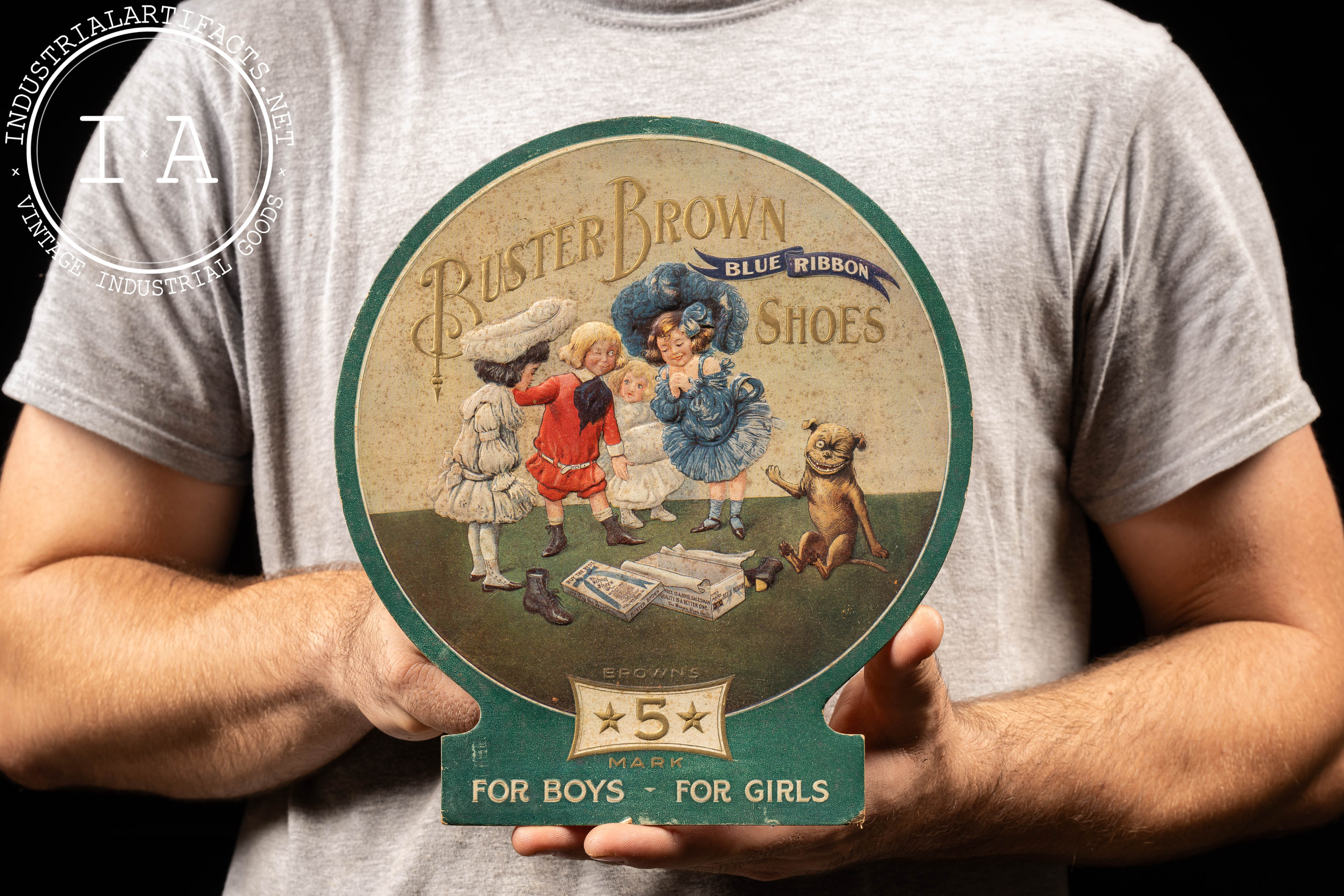 Early Cardstock Buster Brown Shoes Advertising Sign – Industrial Artifacts