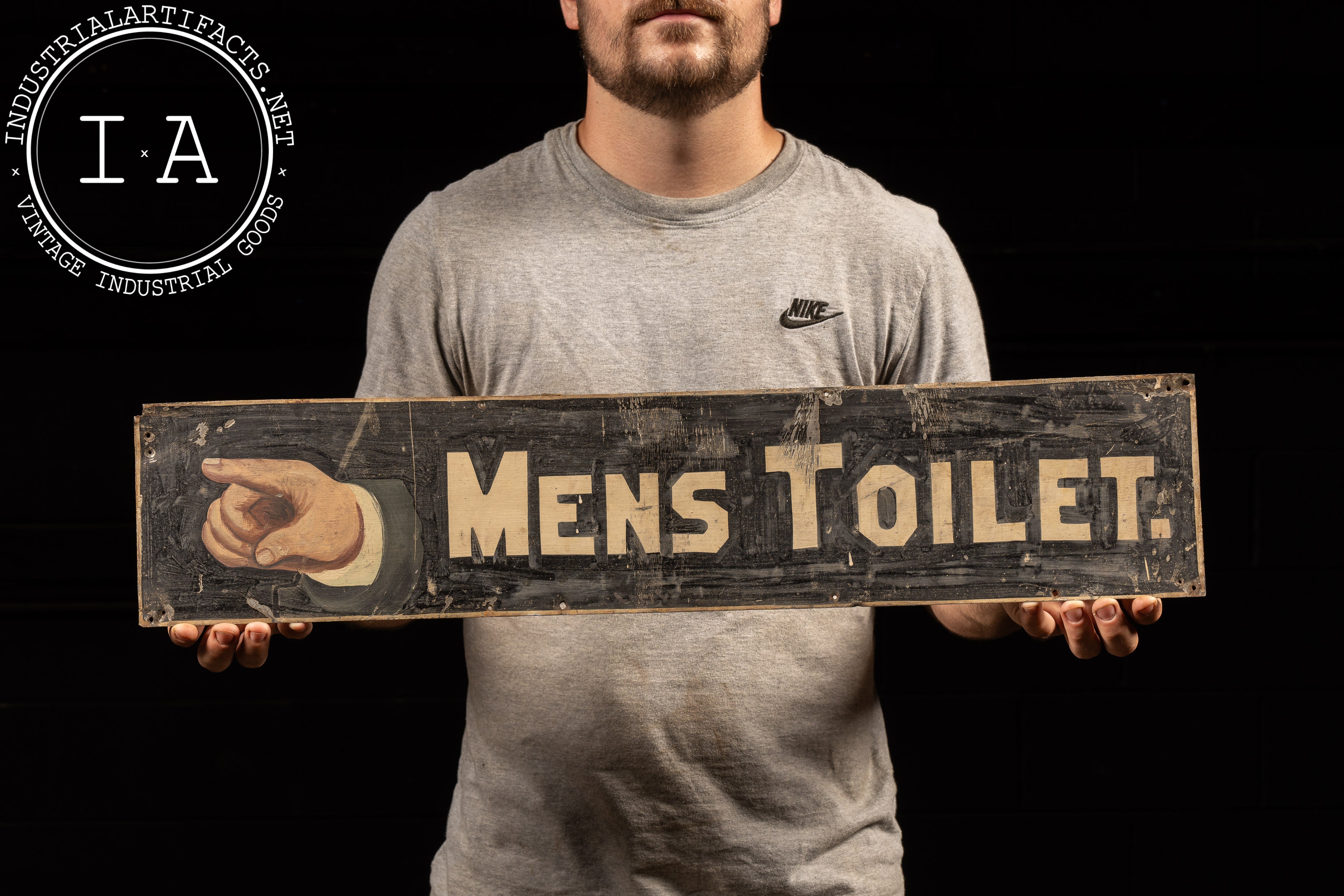 Antique Hand-Painted Directional Restroom Sign – Industrial Artifacts