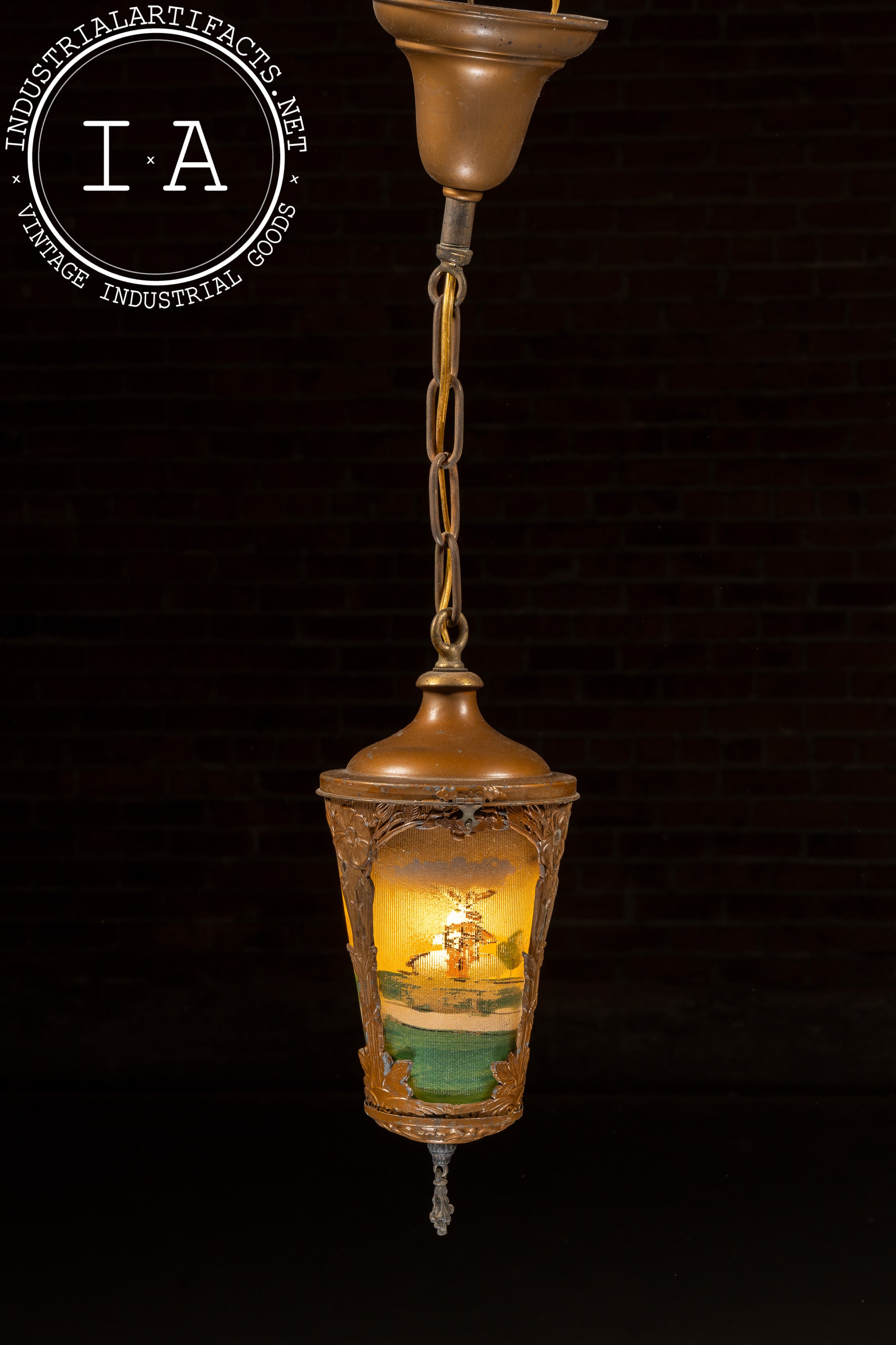 c. 1910s Art Nouveau Hanging Fixture with Reverse-Painted Shade ...