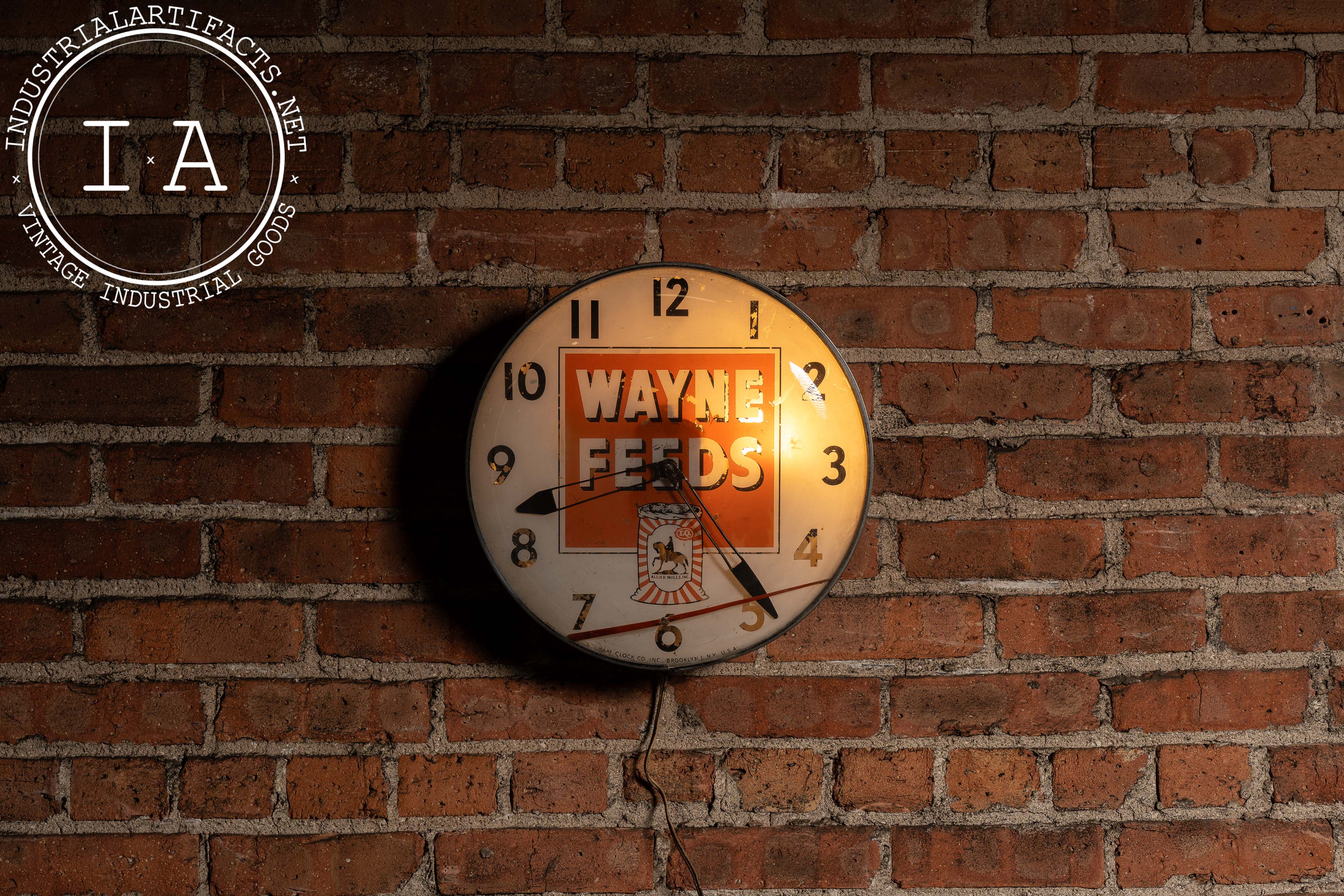 Vintage Wayne Feeds Lighted Advertising Clock by Pam – Industrial Artifacts