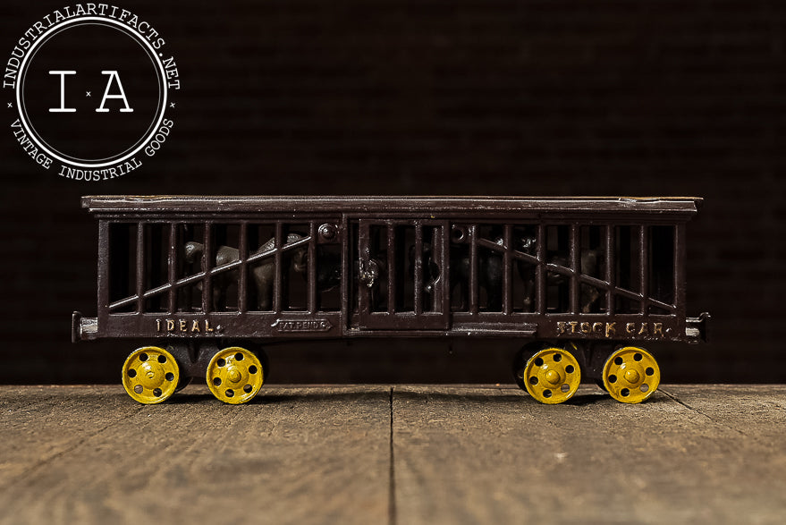Antique Ideal Cast Iron Railroad Stock Car with Yellow Wheels ...