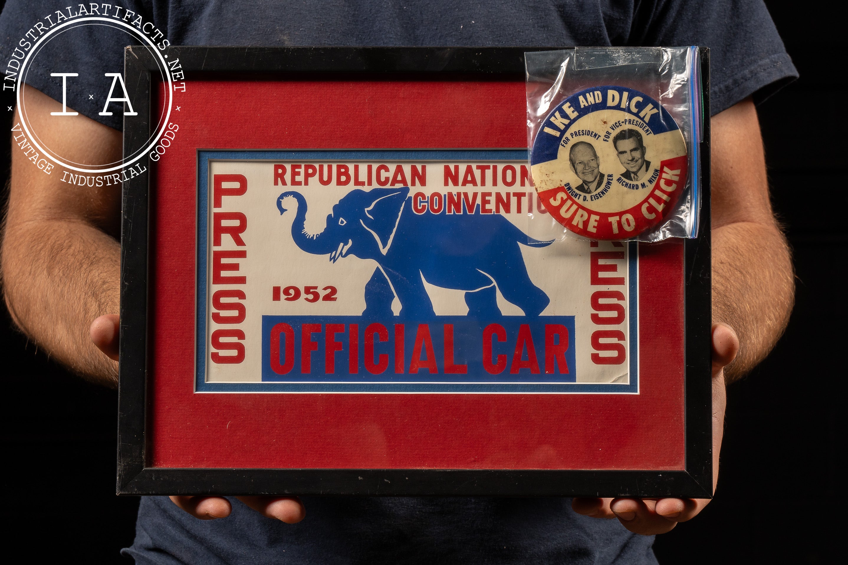 1952 RNC Framed Official Press Pass with Eisenhower, Nixon Button ...