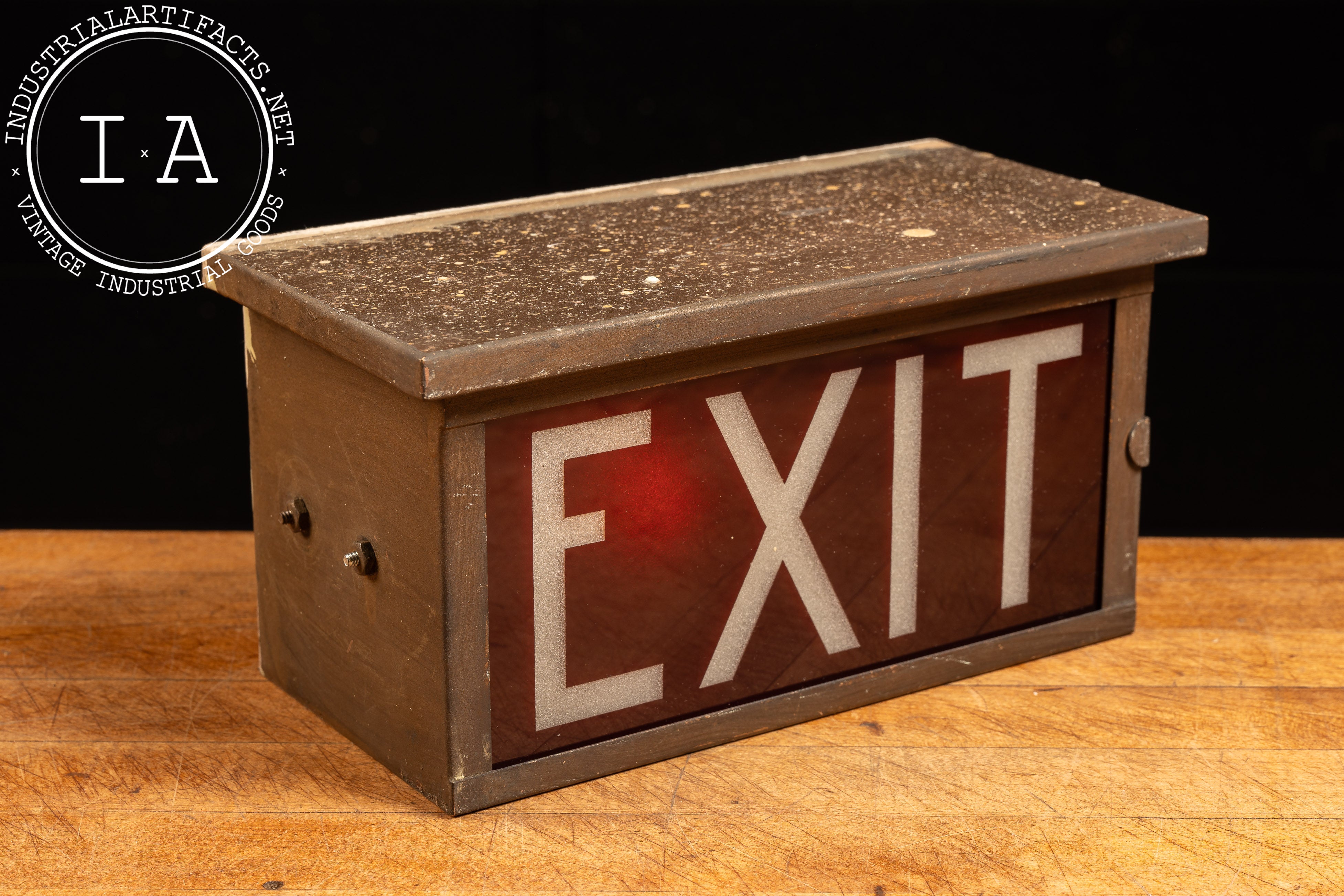 Vintage Lighted Glass Exit Sign Box – Industrial Artifacts