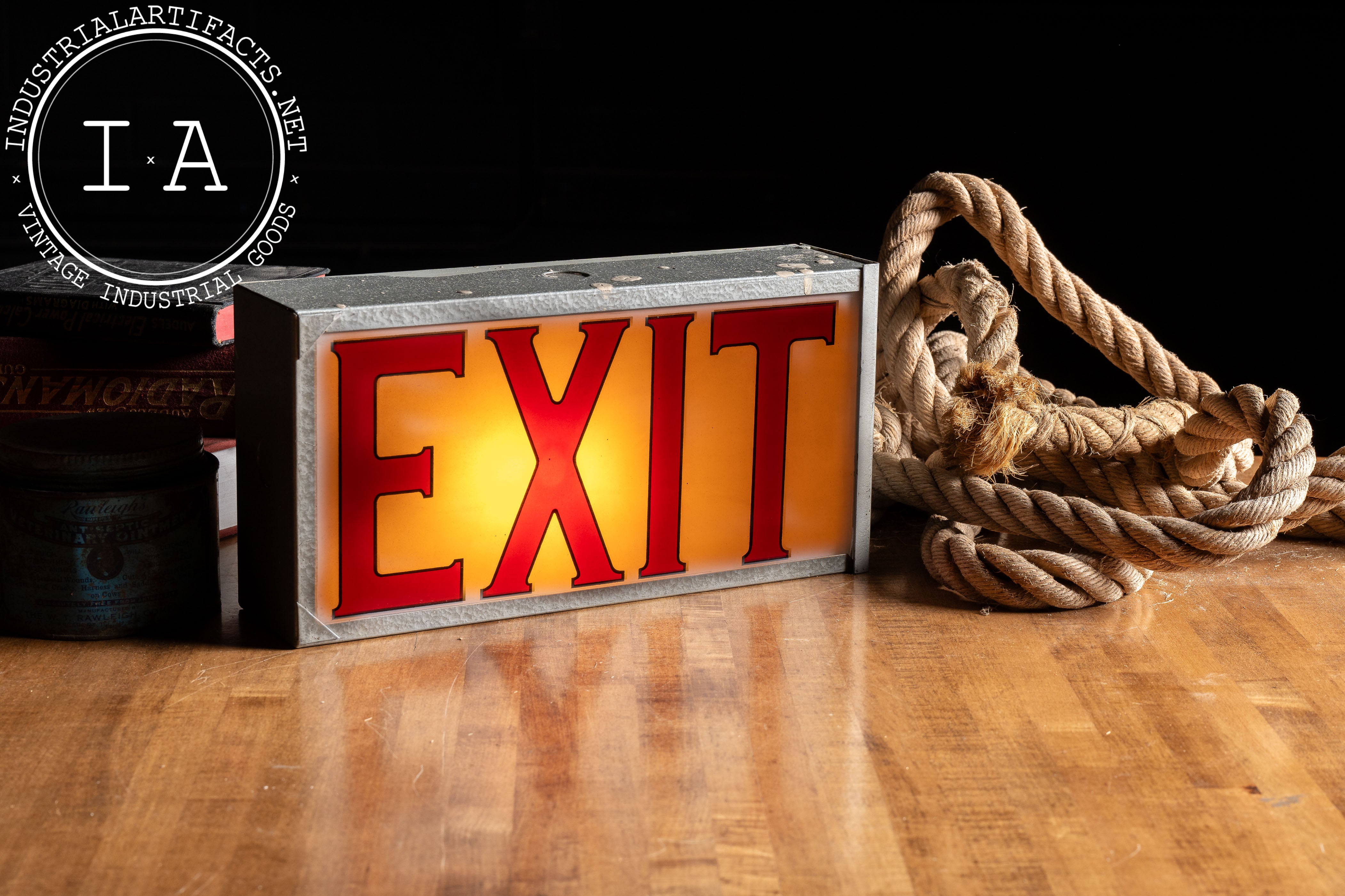 Vintage Lighted Exit Sign With White Glass – Industrial Artifacts