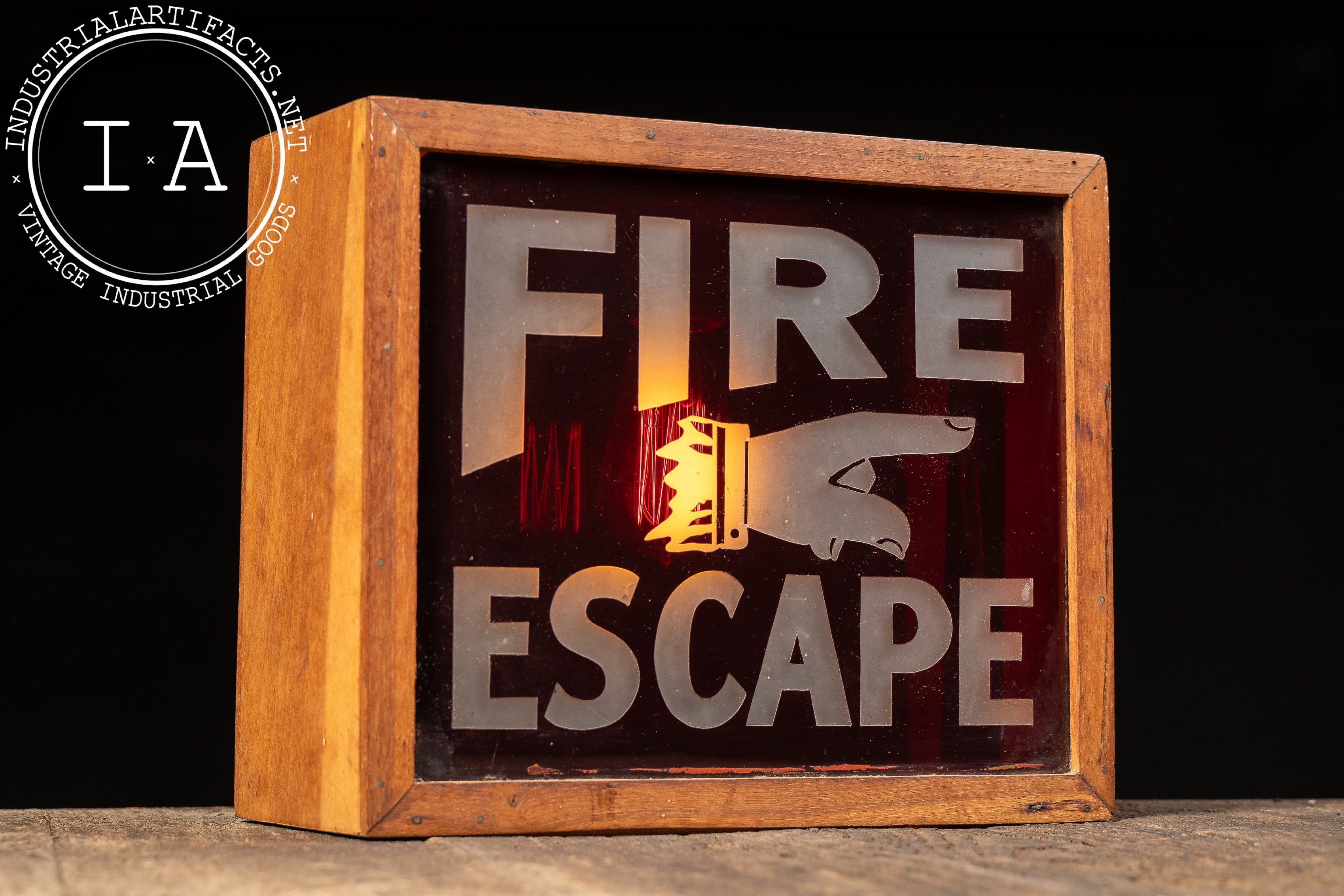 Antique Double-Sided Etched Glass Fire Escape Lighted Sign – Industrial ...
