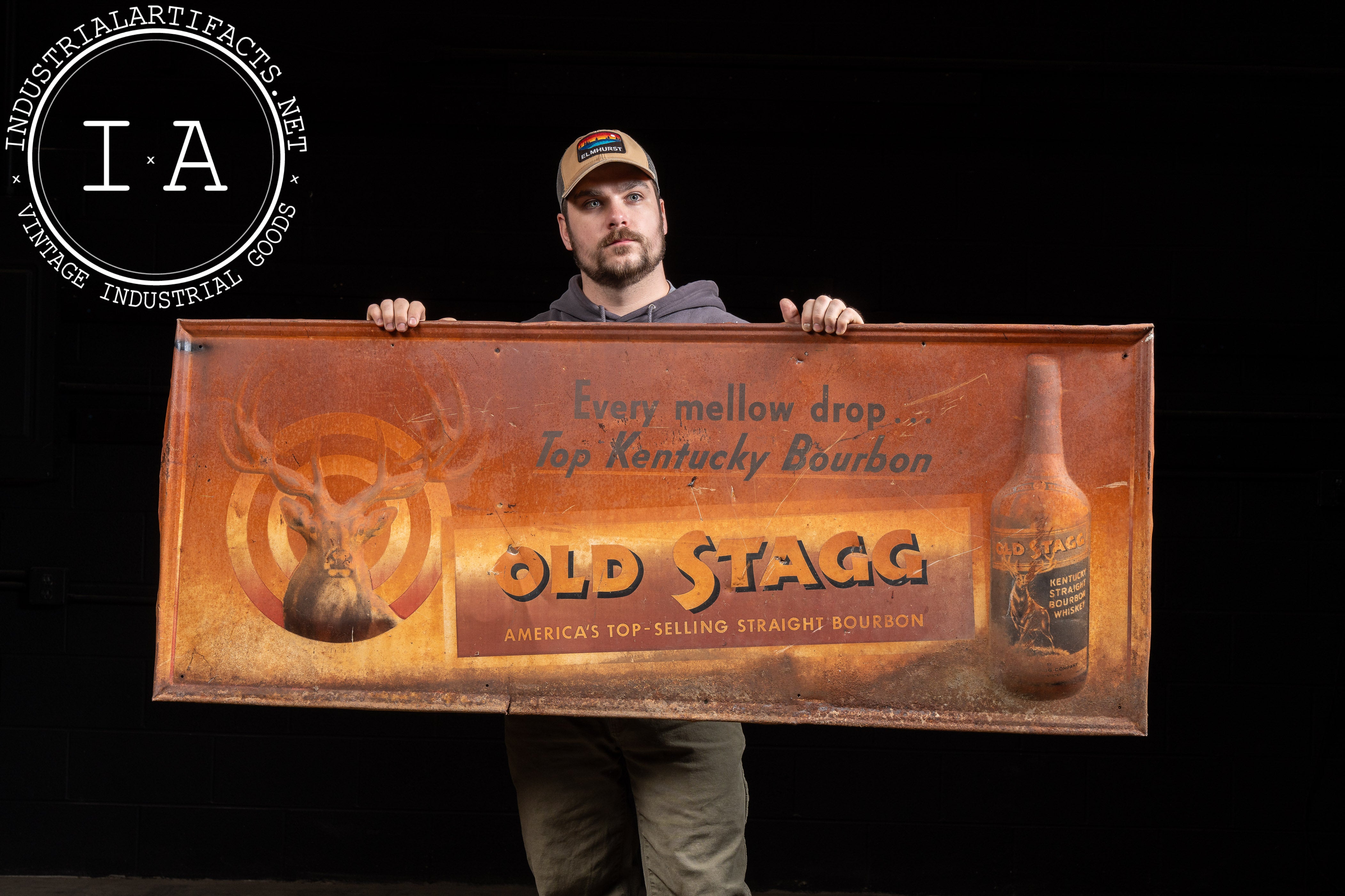 Vintage Old Stagg Embossed Tin Sign – Industrial Artifacts