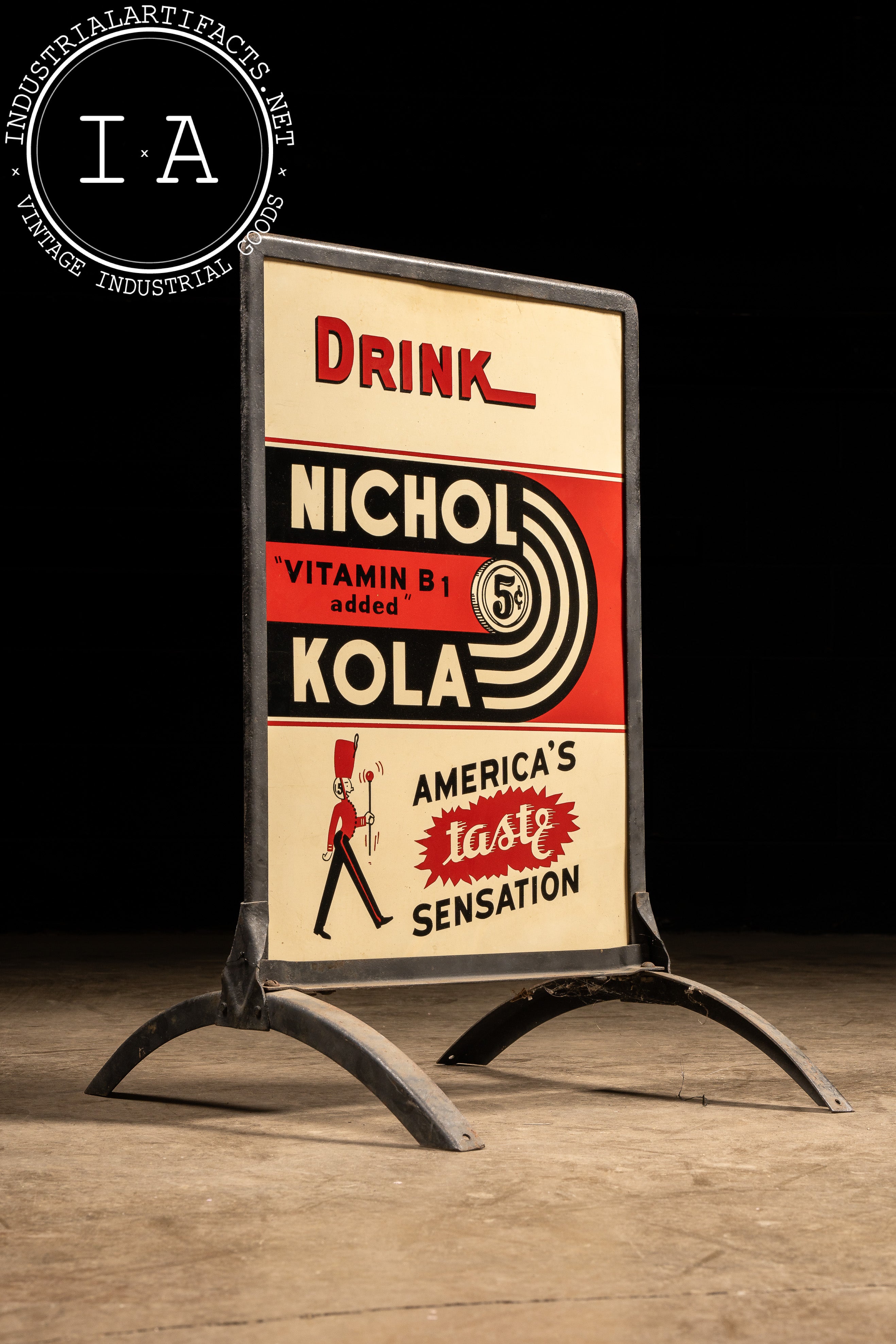 Vintage Nichol Kola Standing Sidewalk Sign – Industrial Artifacts