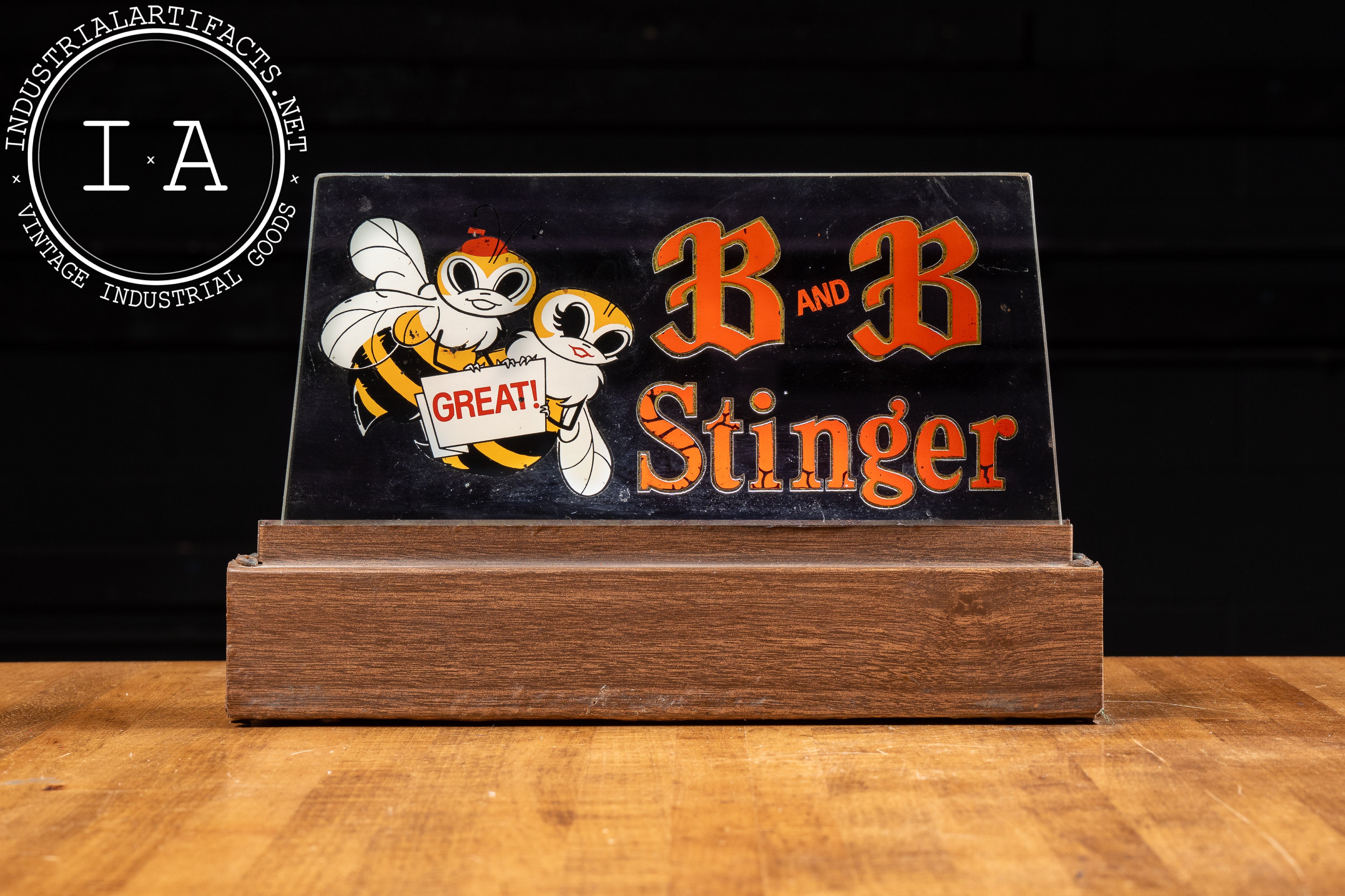 B and B Stinger Lighted Glass Sign – Industrial Artifacts