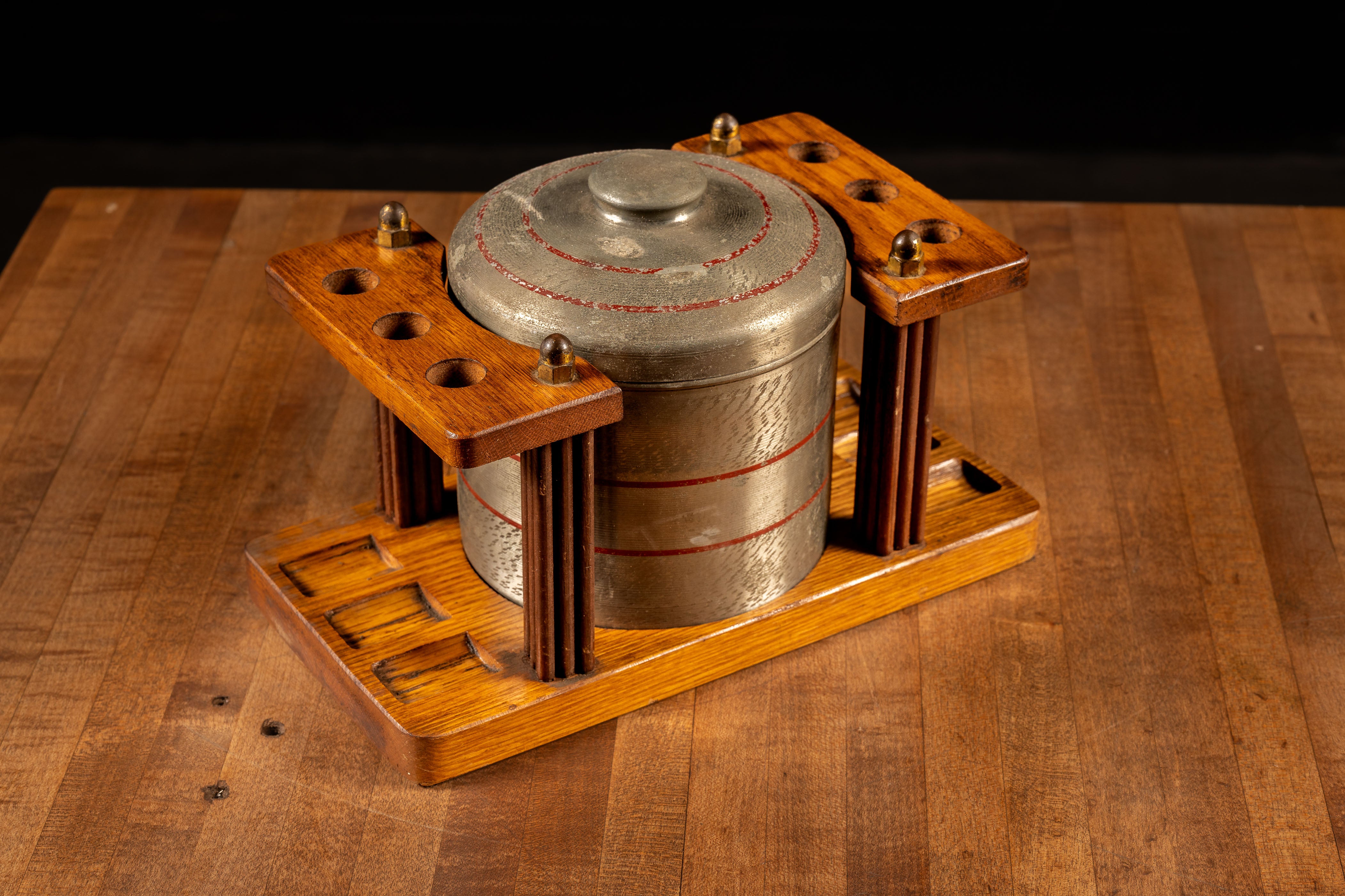 Vintage Pipe Rack with Humidor – Industrial Artifacts