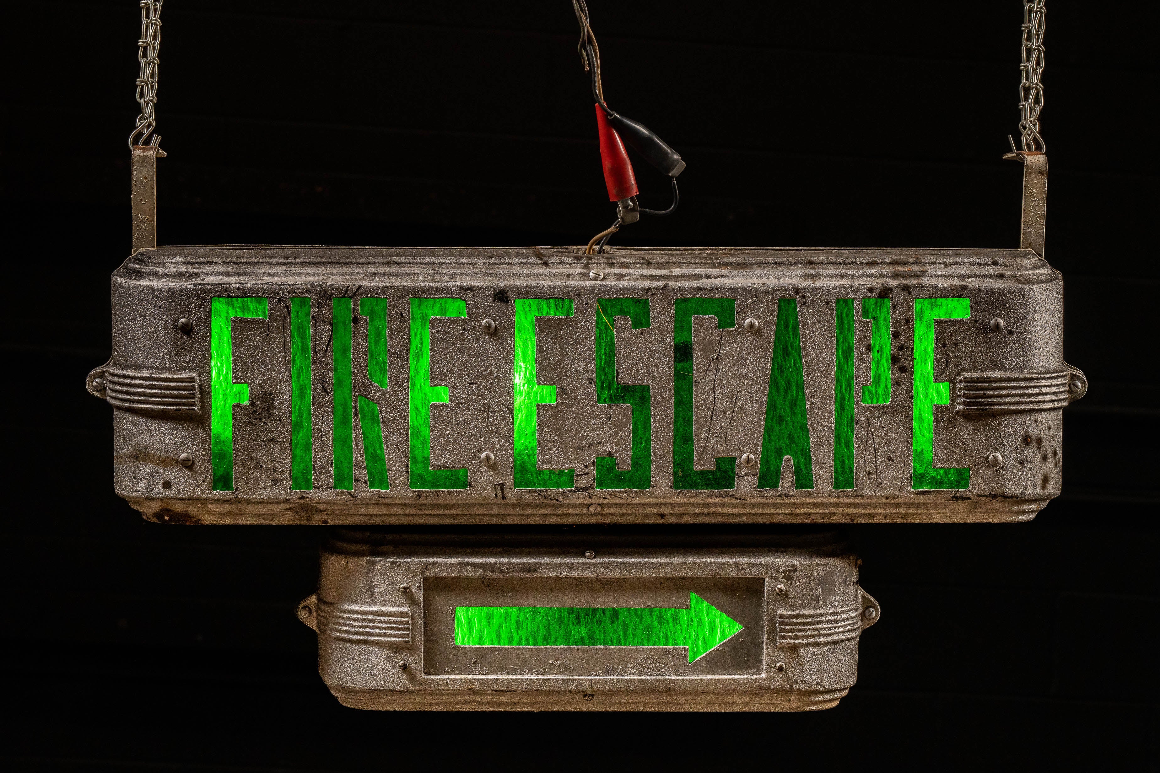Double-Sided Art Deco Lighted Fire Escape Exit Sign – Industrial Artifacts