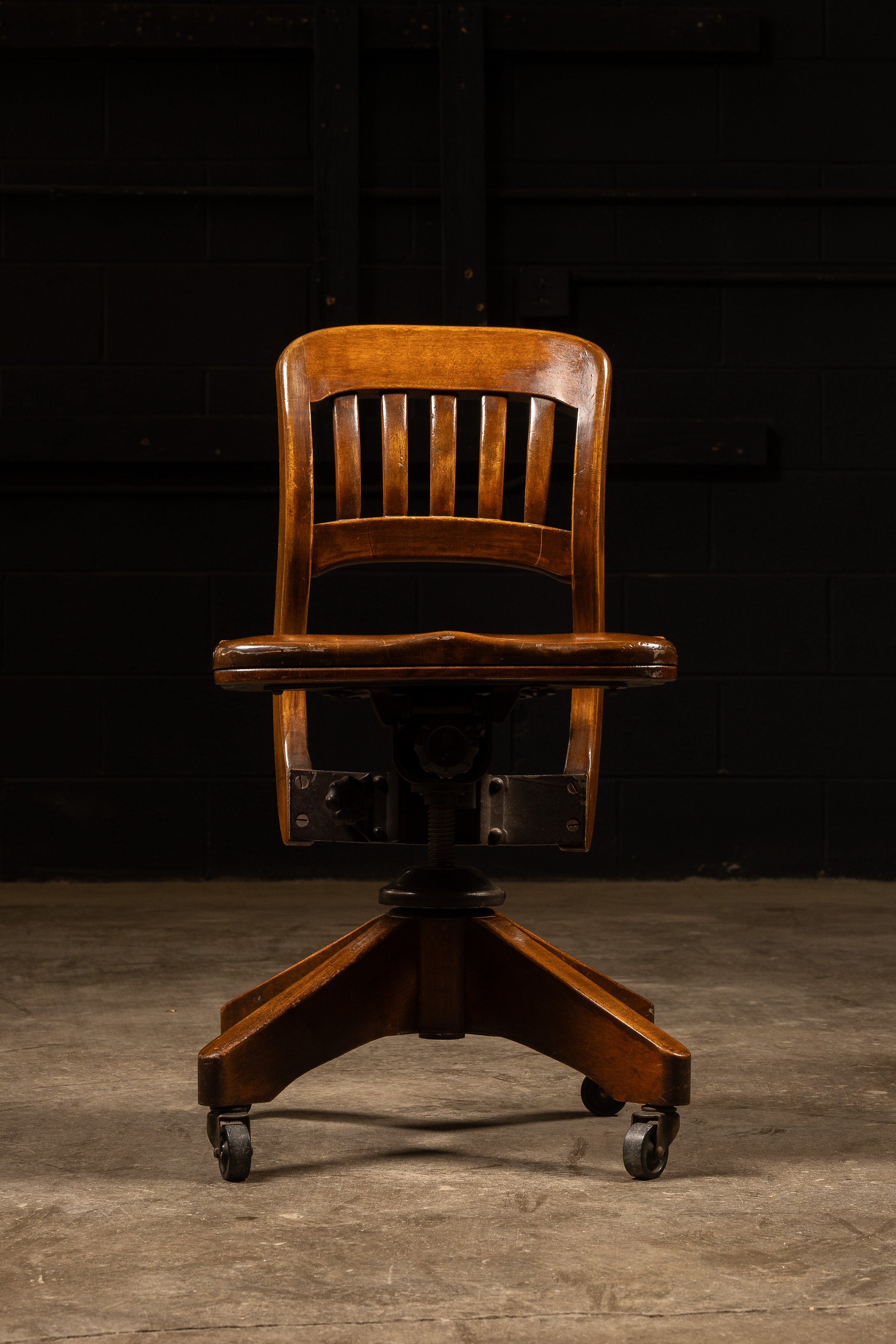 Antique Wooden Rolling Banker's Chair – Industrial Artifacts