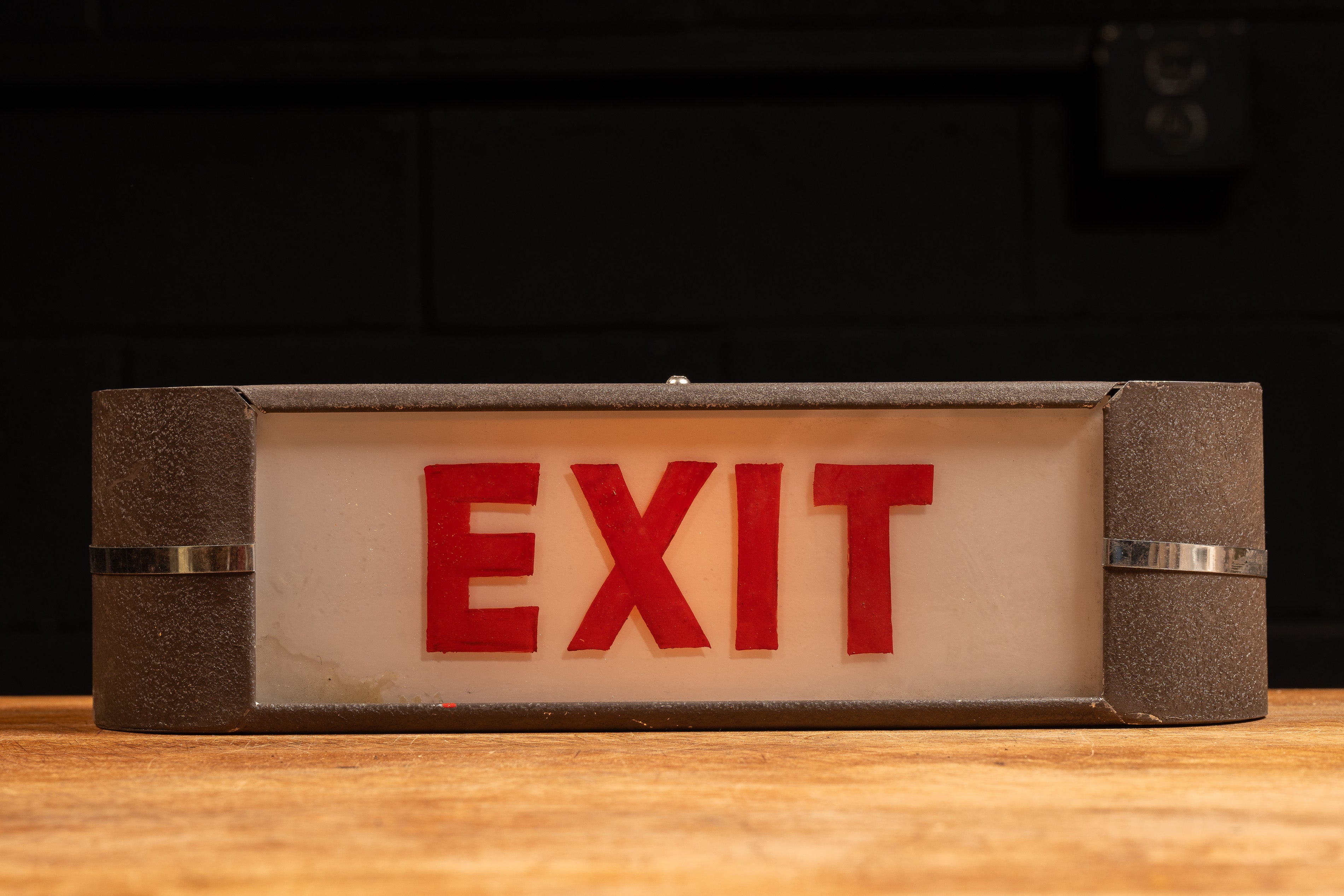 Vintage Lighted Glass Theater Exit Sign – Industrial Artifacts