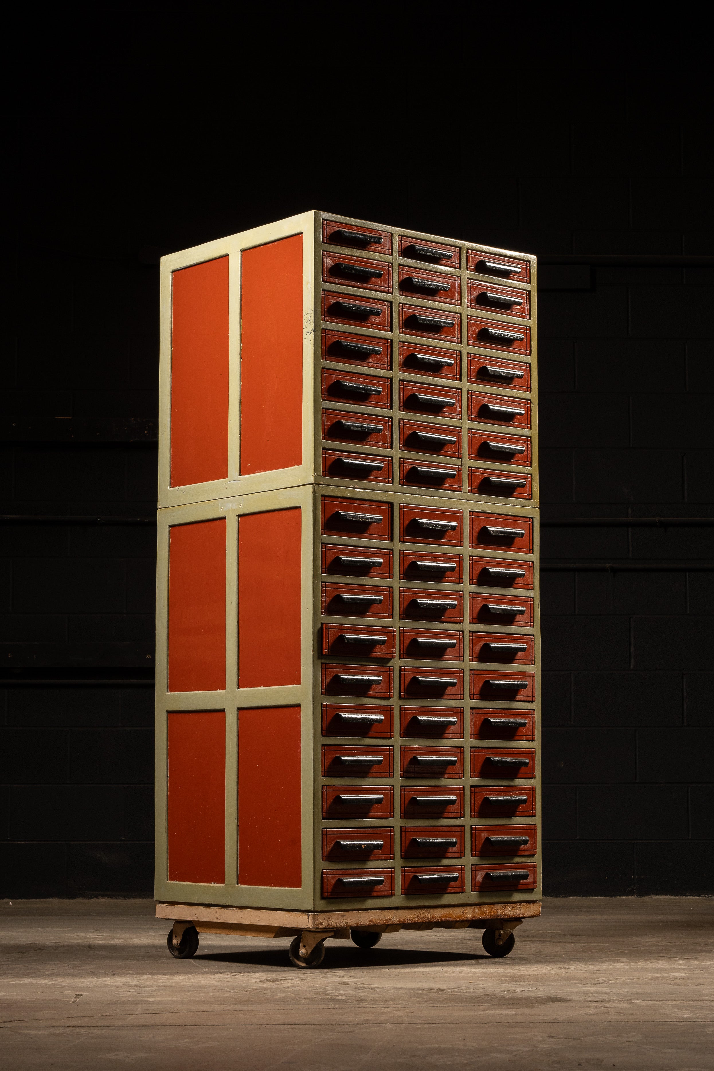 Vintage 102-Drawer Industrial Wheeled Parts Cabinet – Industrial Artifacts