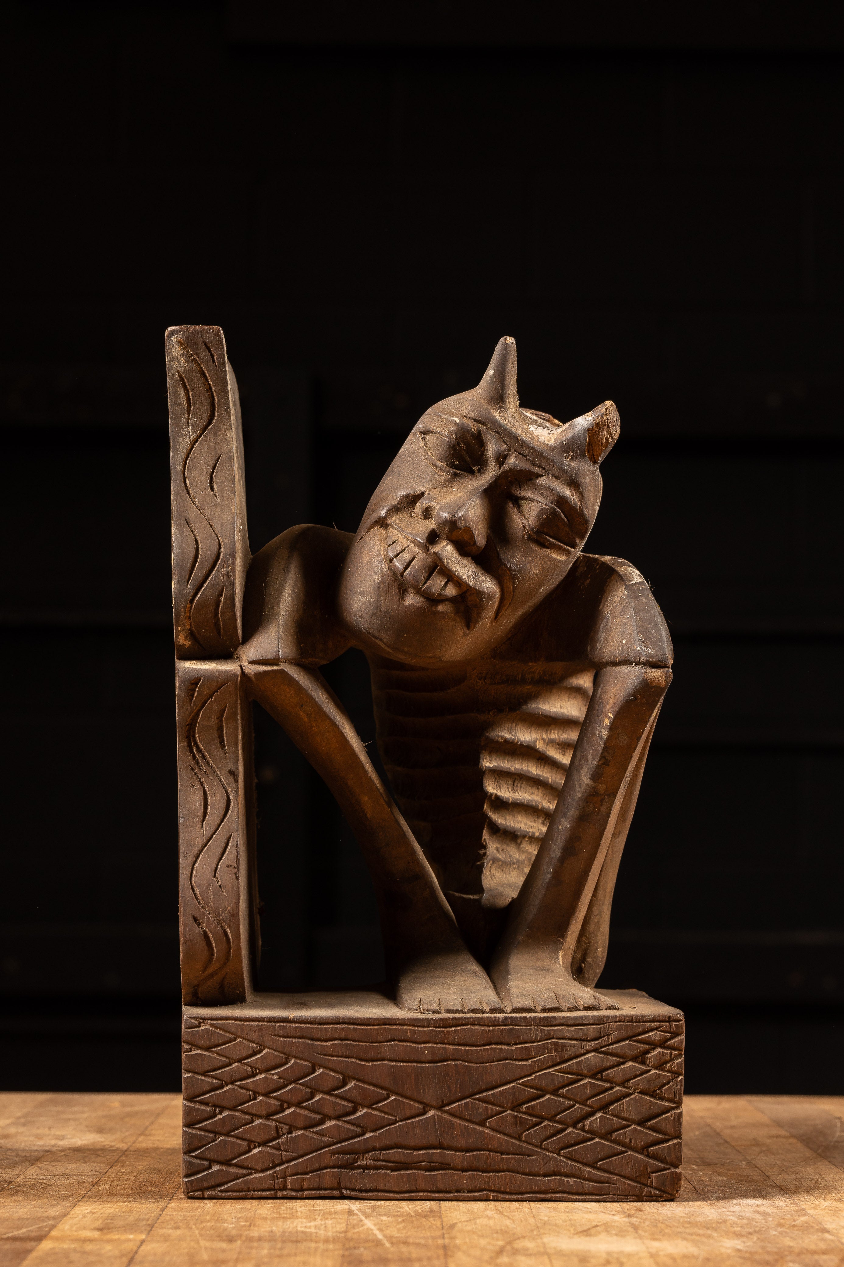 Vintage Wooden Bookshelf Devil Folk Art – Industrial Artifacts