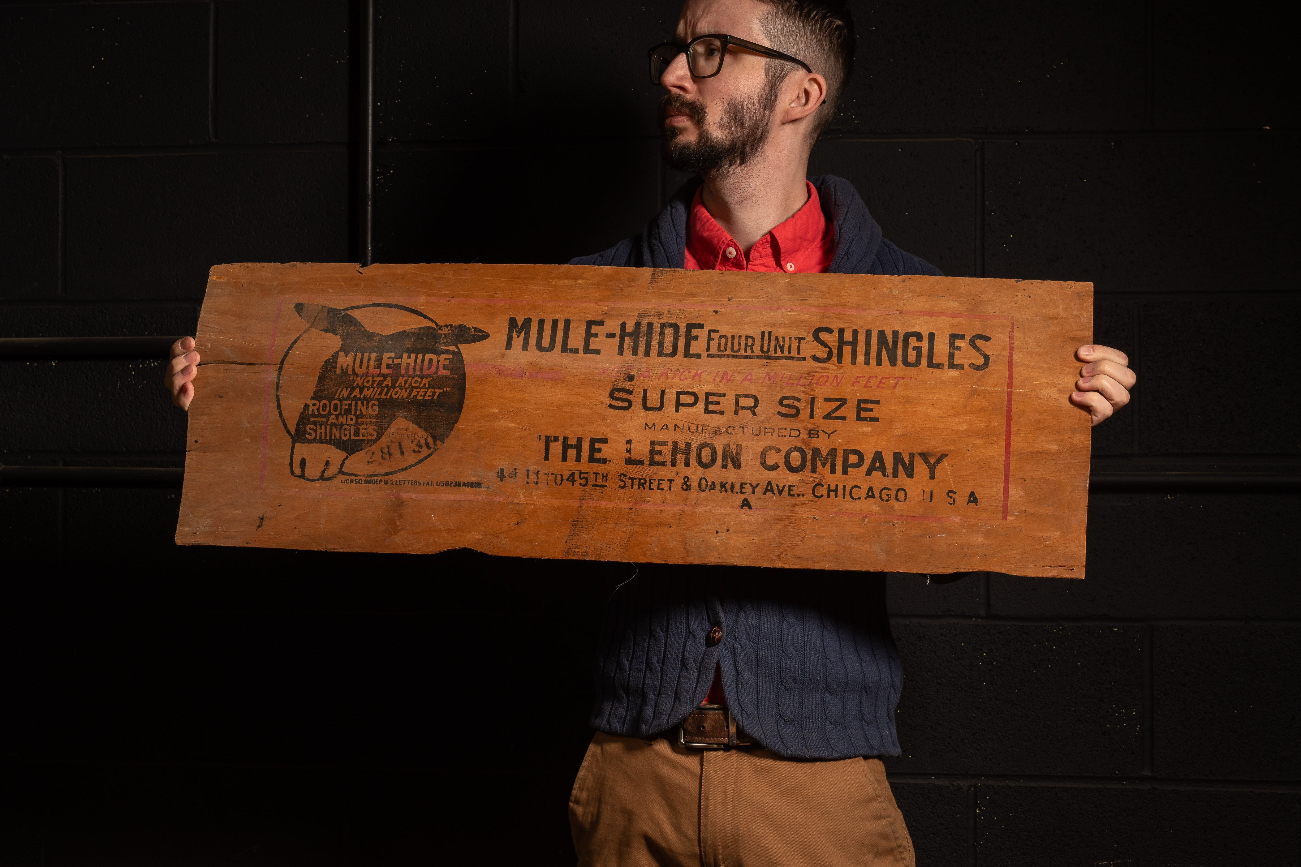 Antique Mule-Hide Shingles Painted Wood Sign – Industrial Artifacts