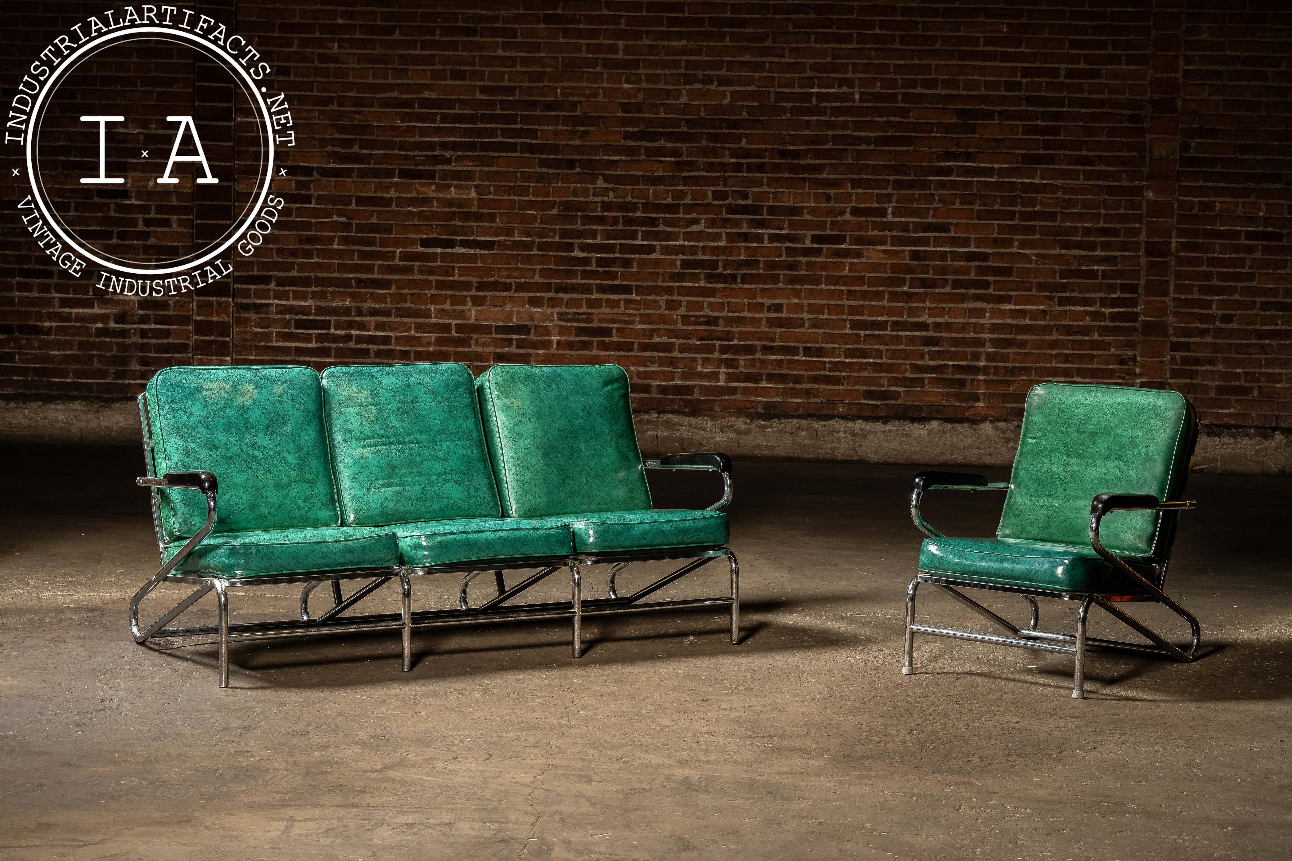 Vintage Vinyl Sofa and Chair Set by Chromcraft/American Fixture ...