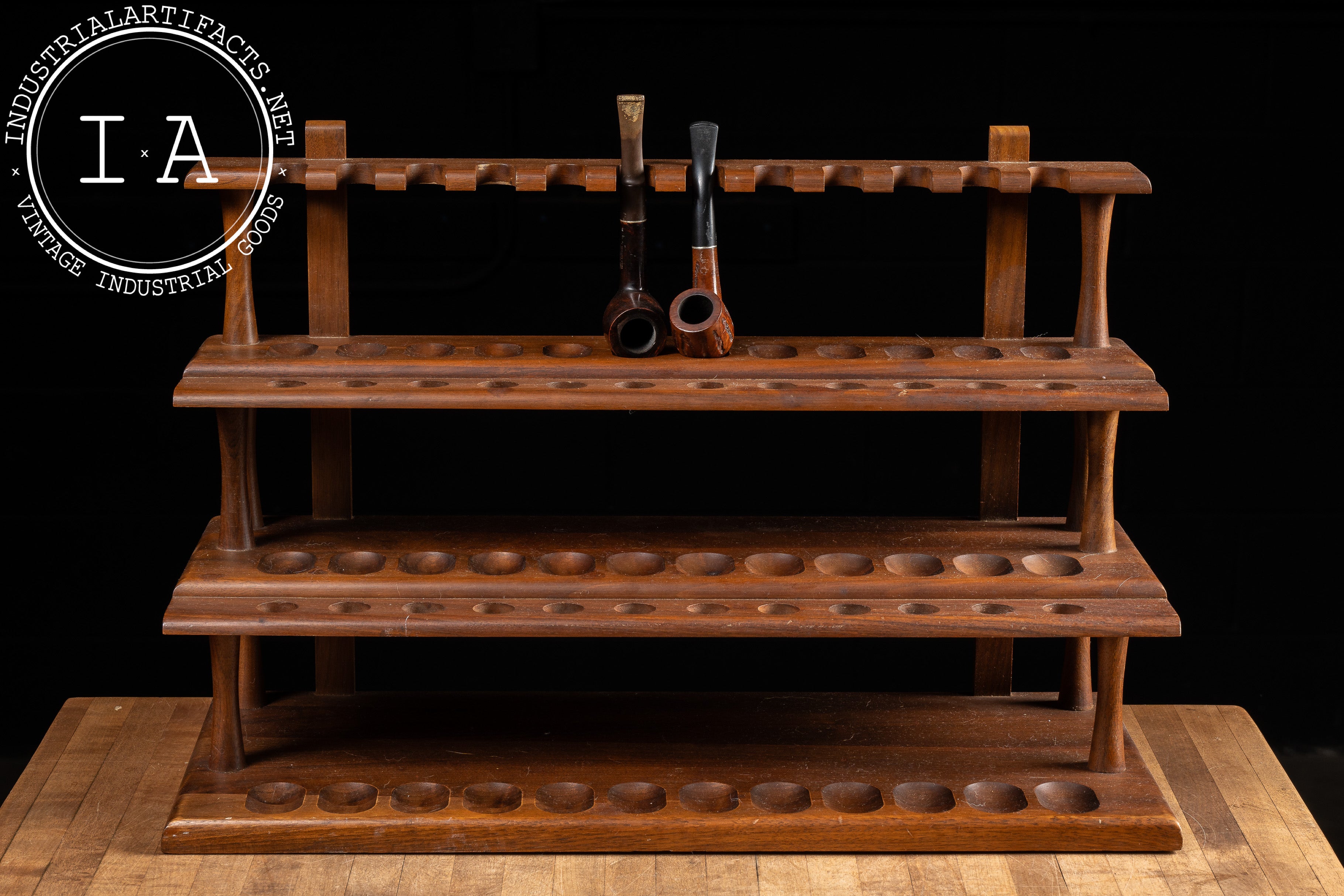 Antique Wall-Mounted Oak Pipe Rack – Industrial Artifacts