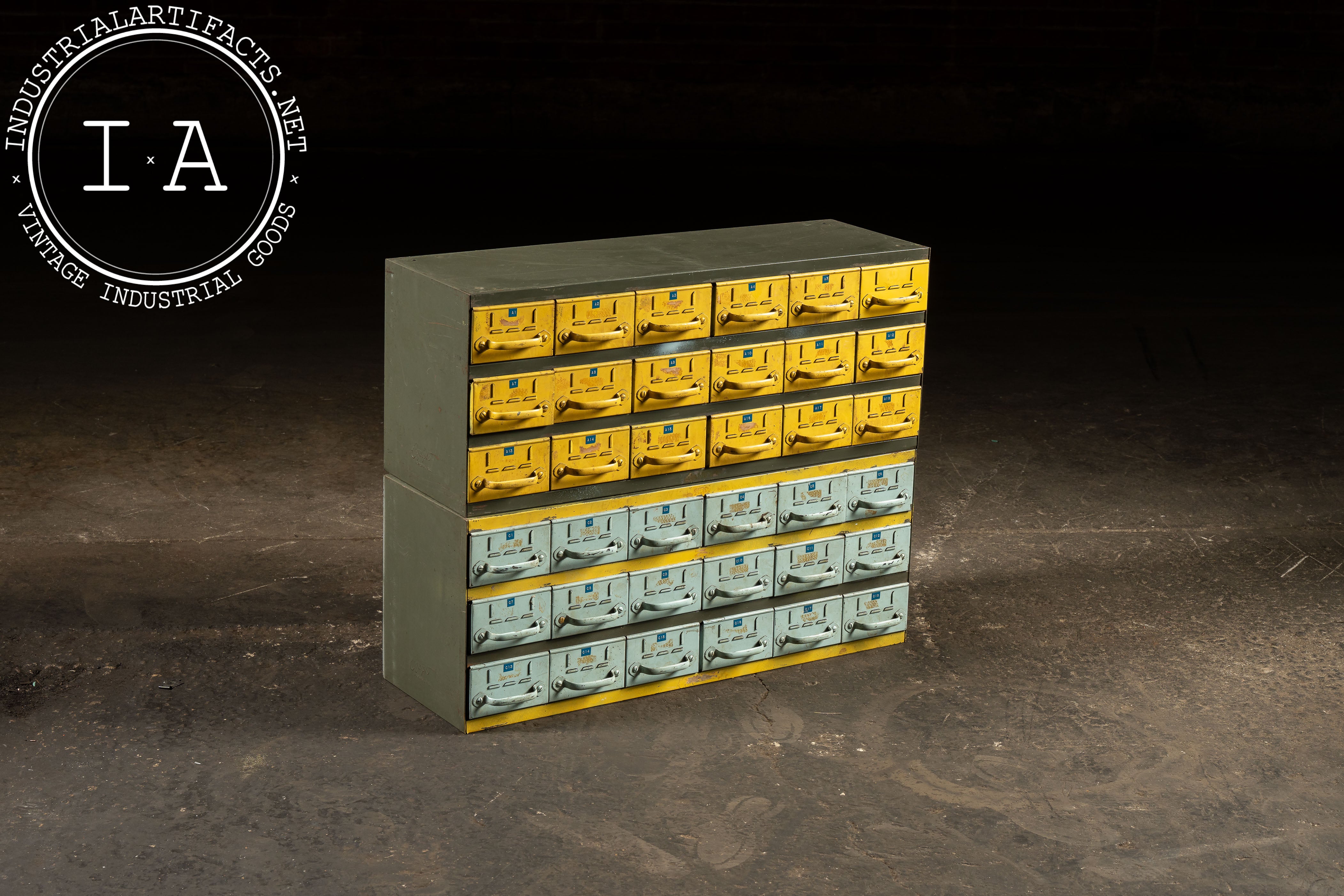 Vintage 36-Drawer Stacking Industrial Steel Storage Cabinet by Equipto ...