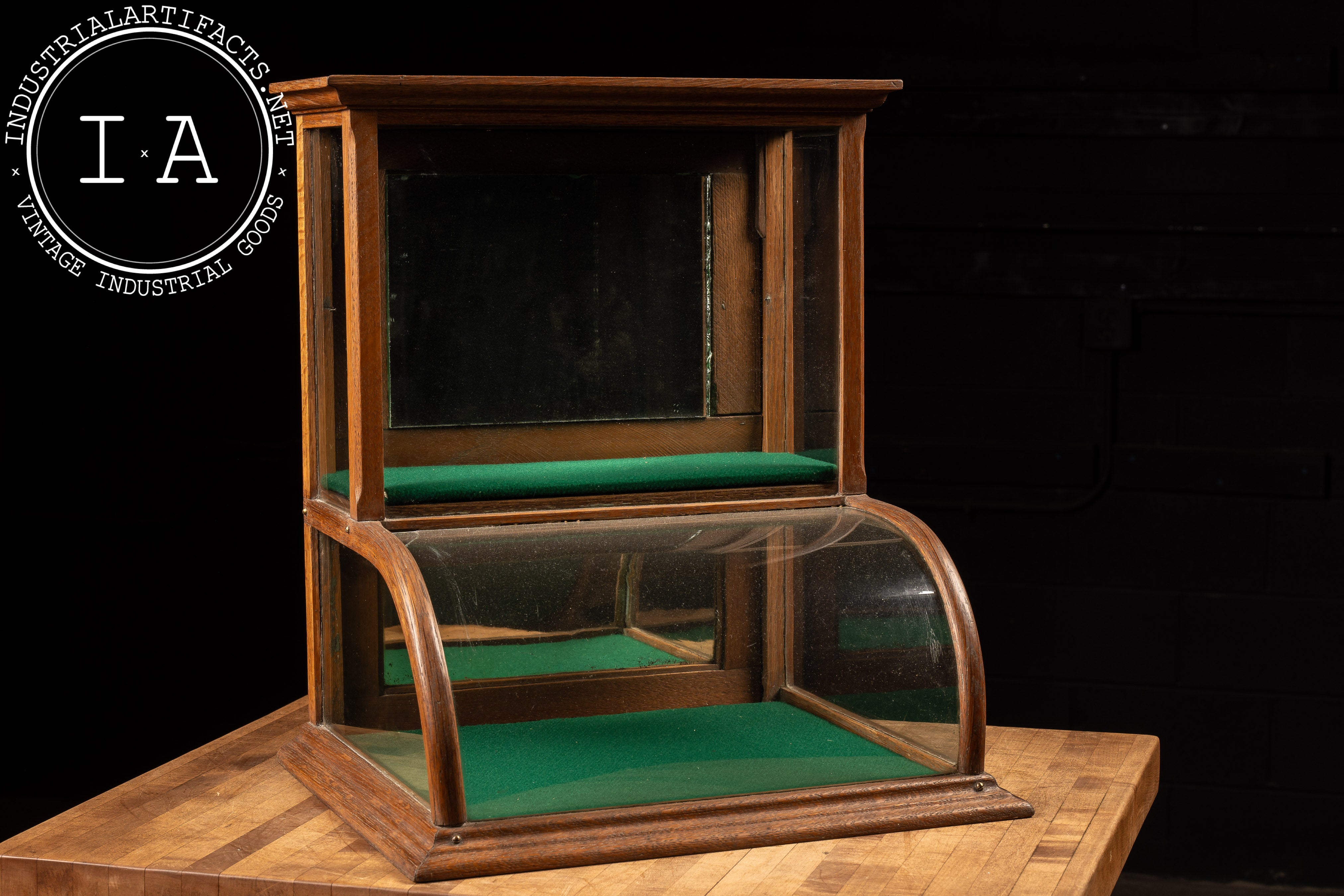 Antique Two Tier Curved Glass Countertop Display Case – Industrial ...