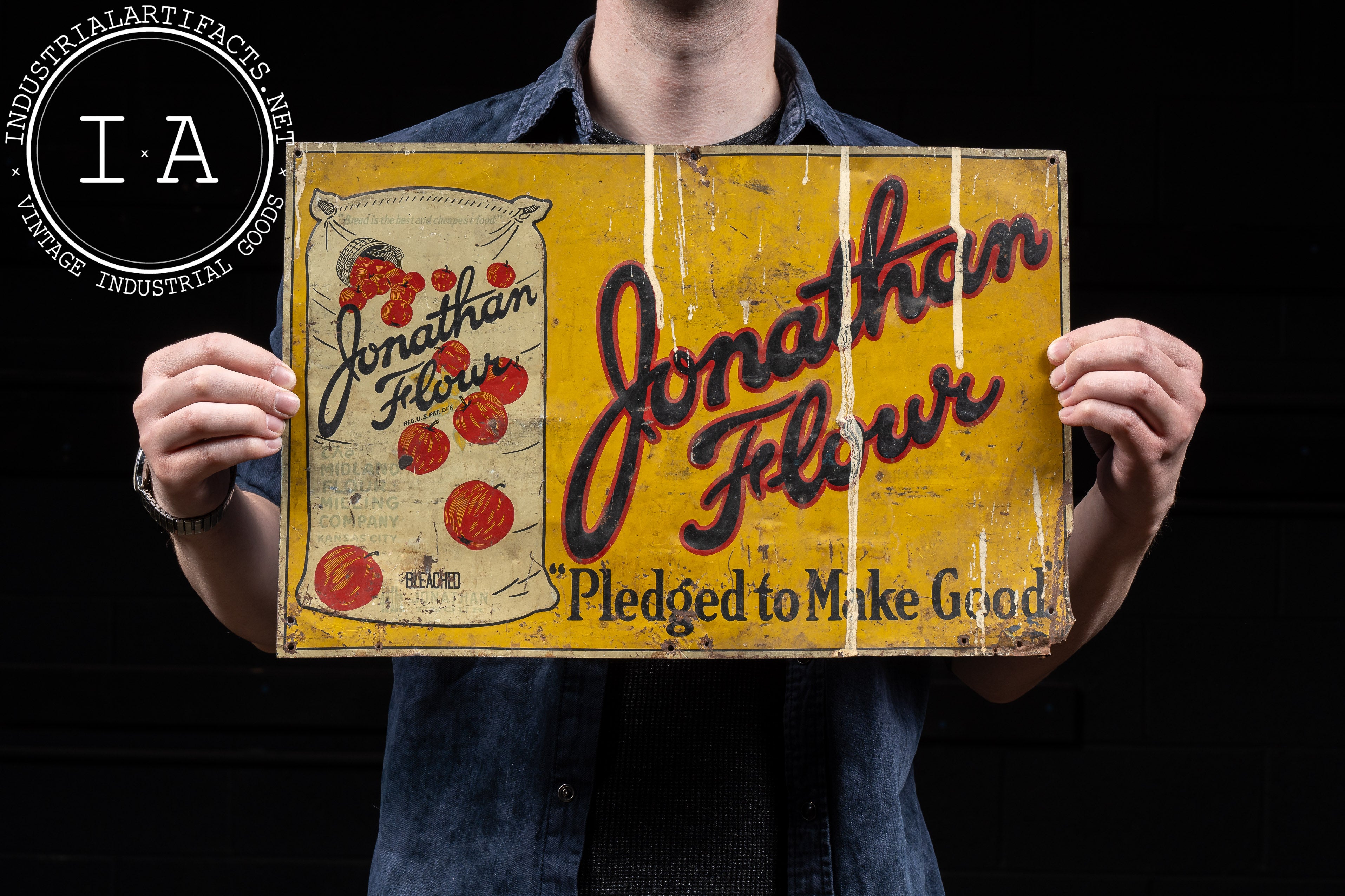 Antique 1920s Jonathan Flour Tin Litho Sign – Industrial Artifacts