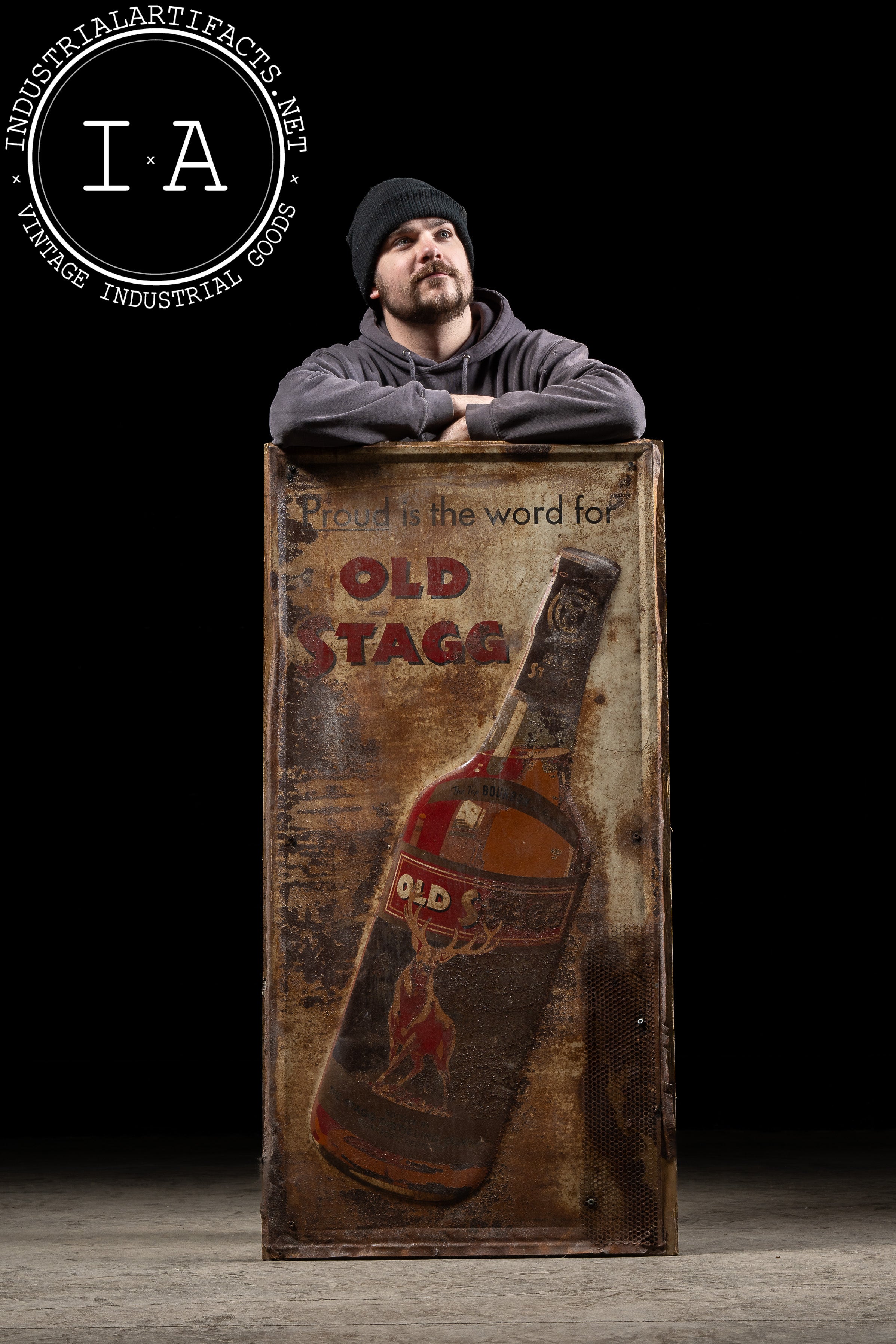 Vintage Old Stagg Bourbon Embossed Tin Litho Sign – Industrial Artifacts