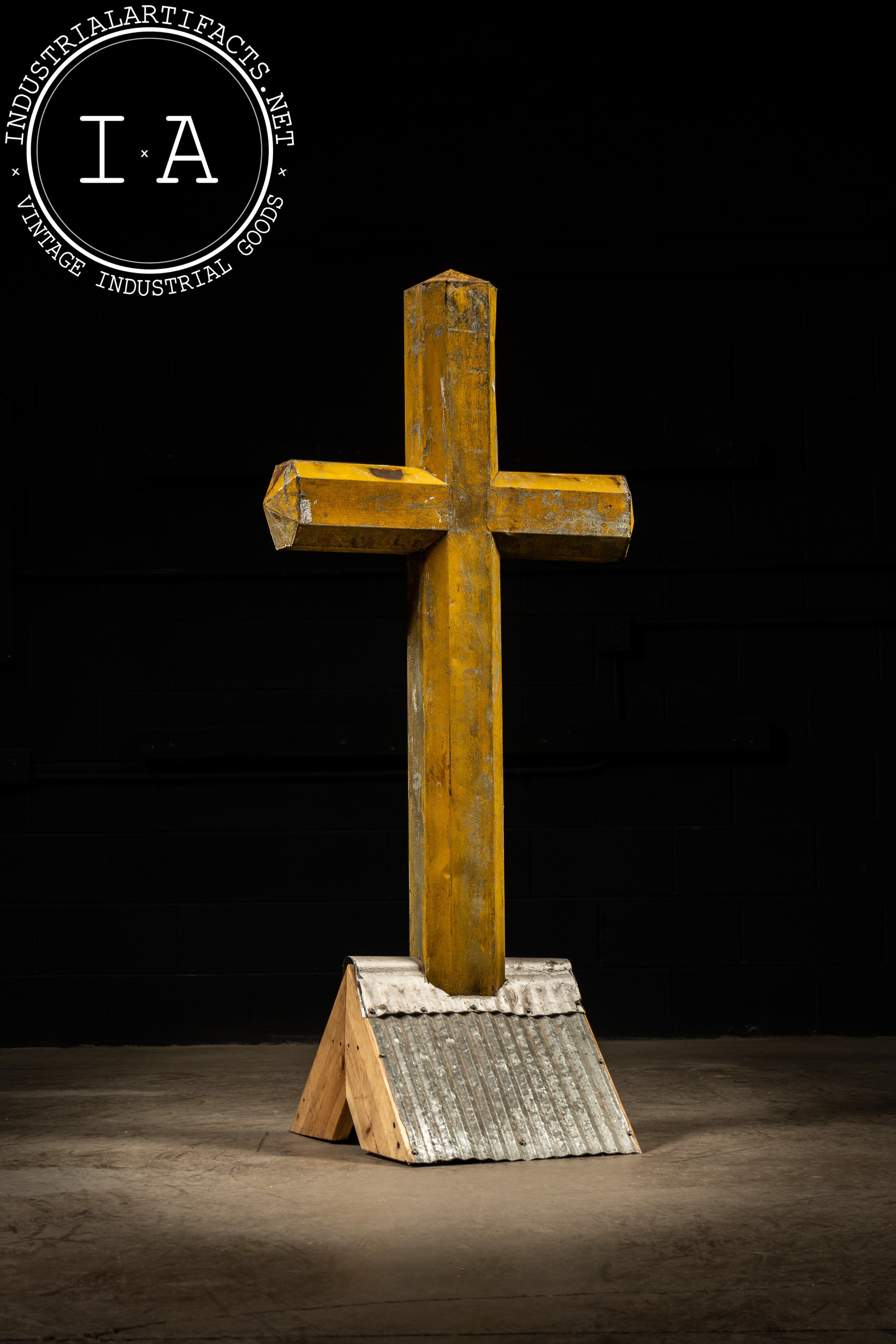 Vintage Painted Tin Cross – Industrial Artifacts