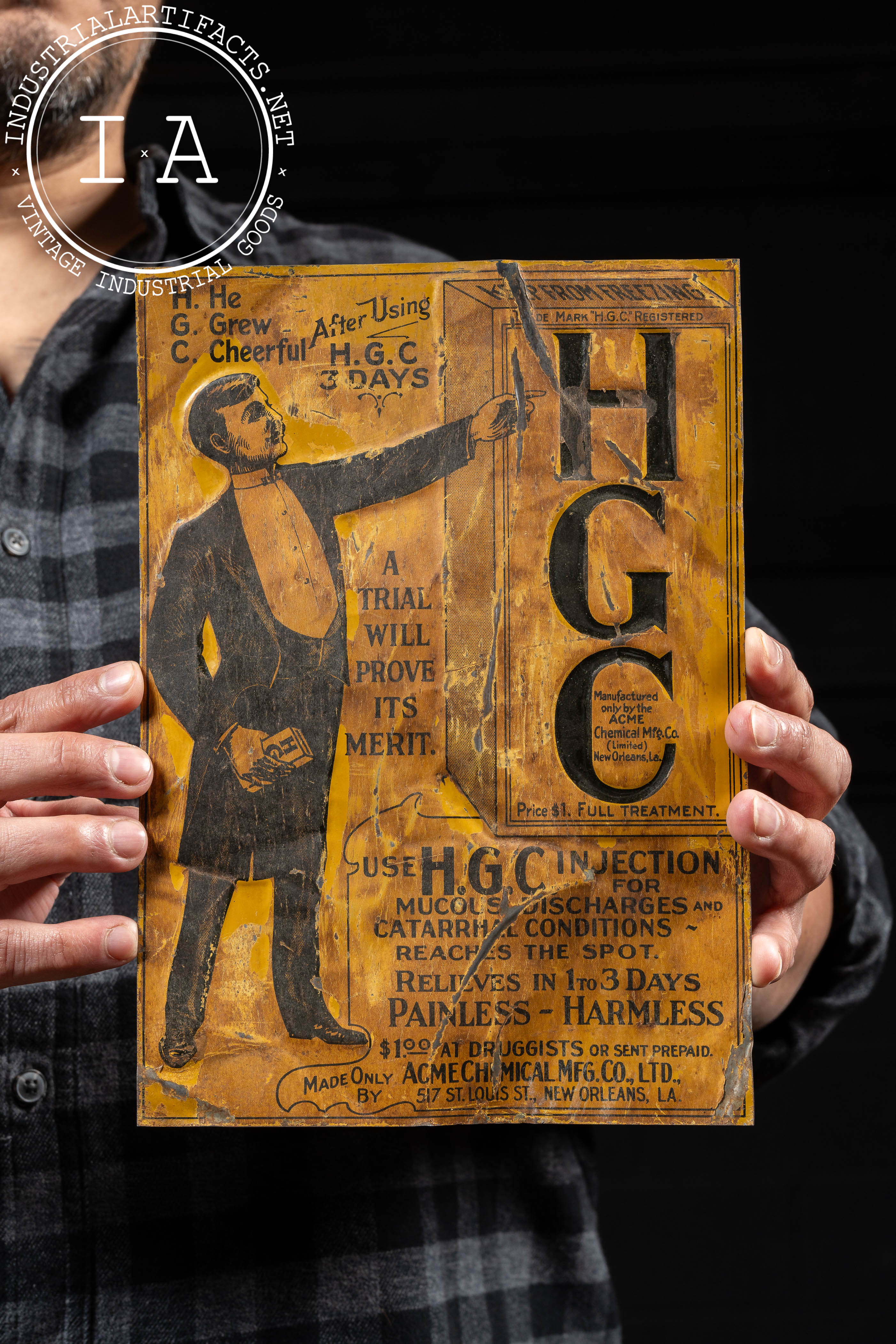 Early 20th Century Medical Embossed Tin Litho Sign – Industrial Artifacts