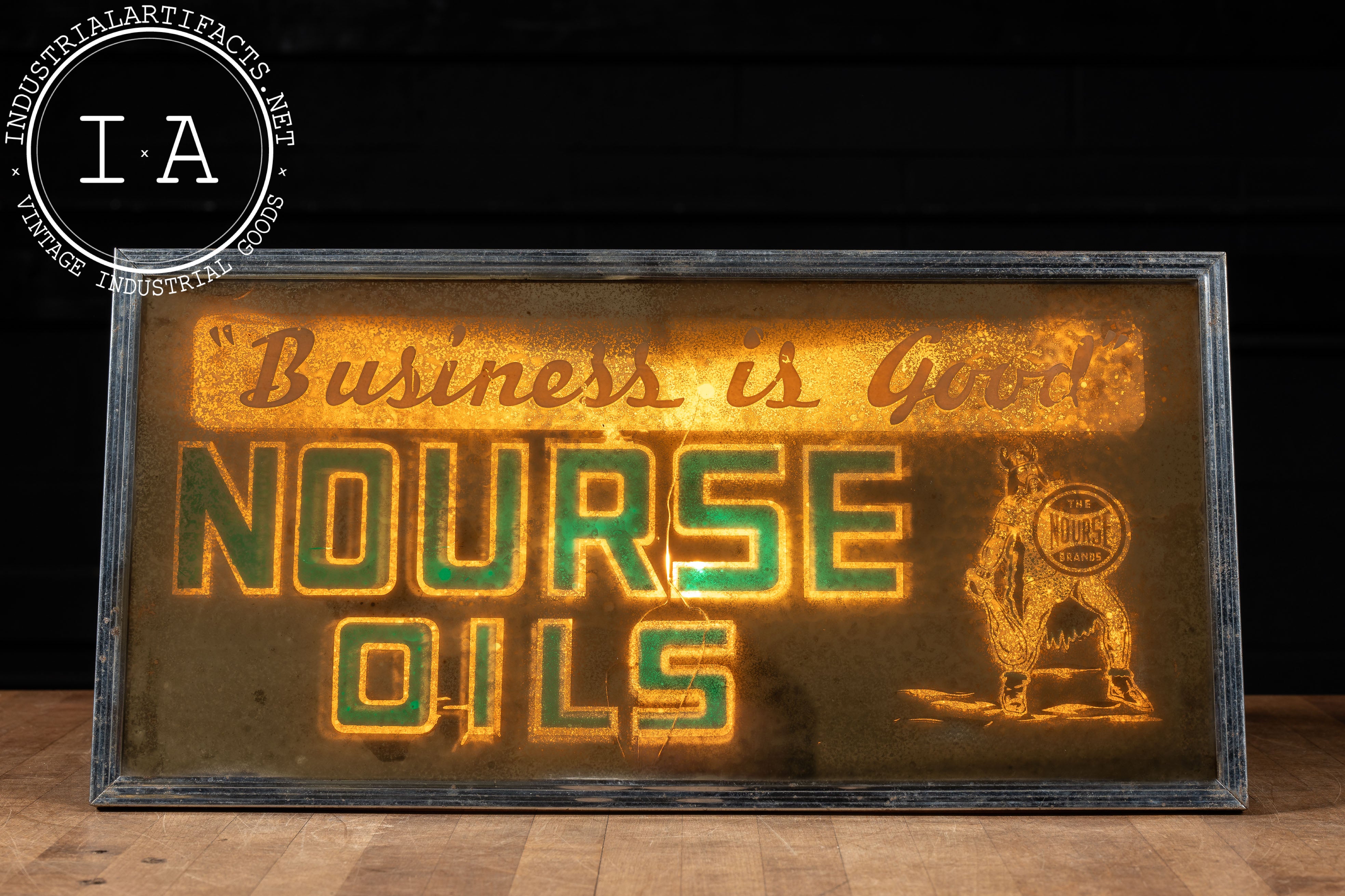 Nourse Oils Backlit Glass Sign – Industrial Artifacts
