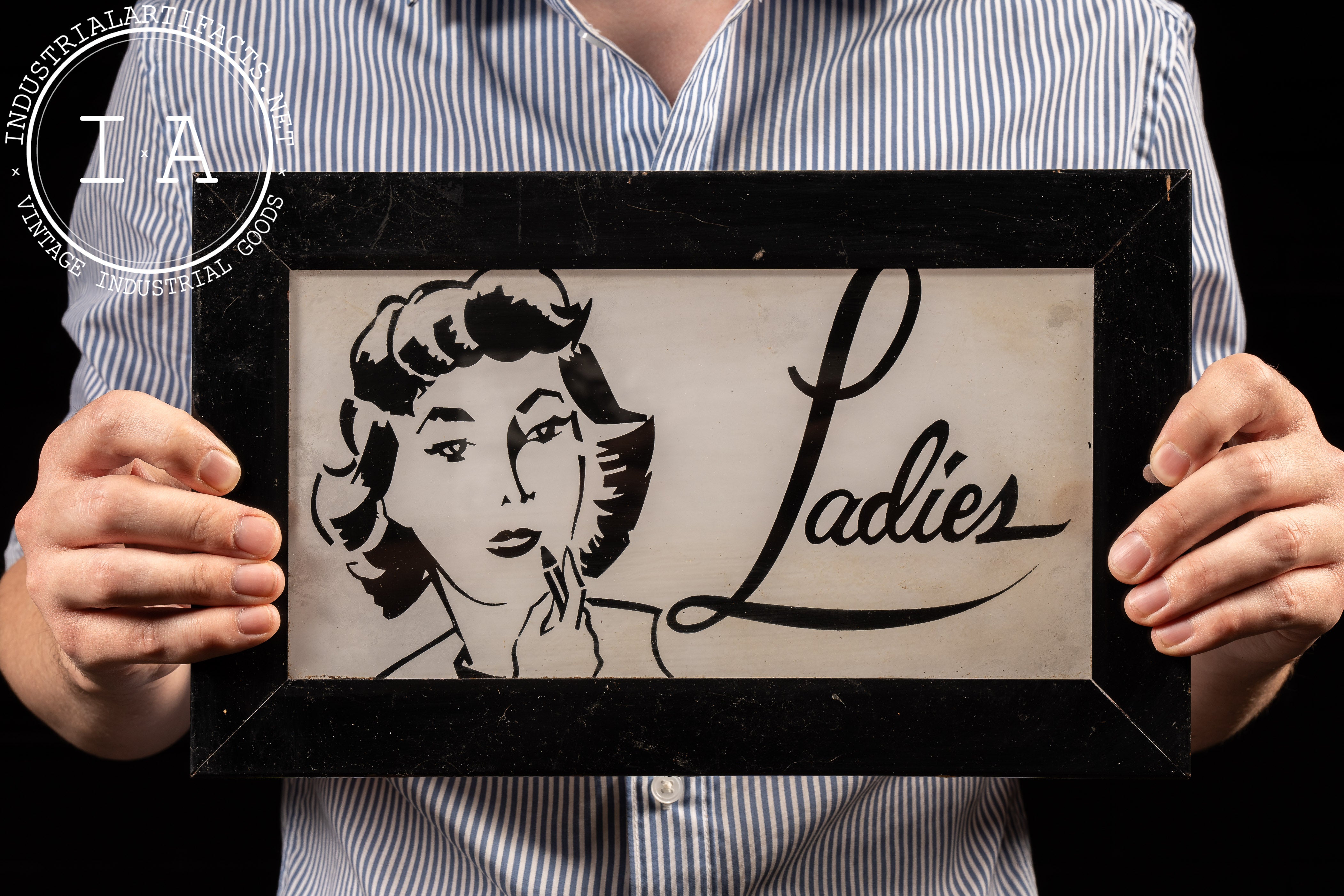 Vintage "Ladies" Painted Glass Restroom Sign – Industrial Artifacts