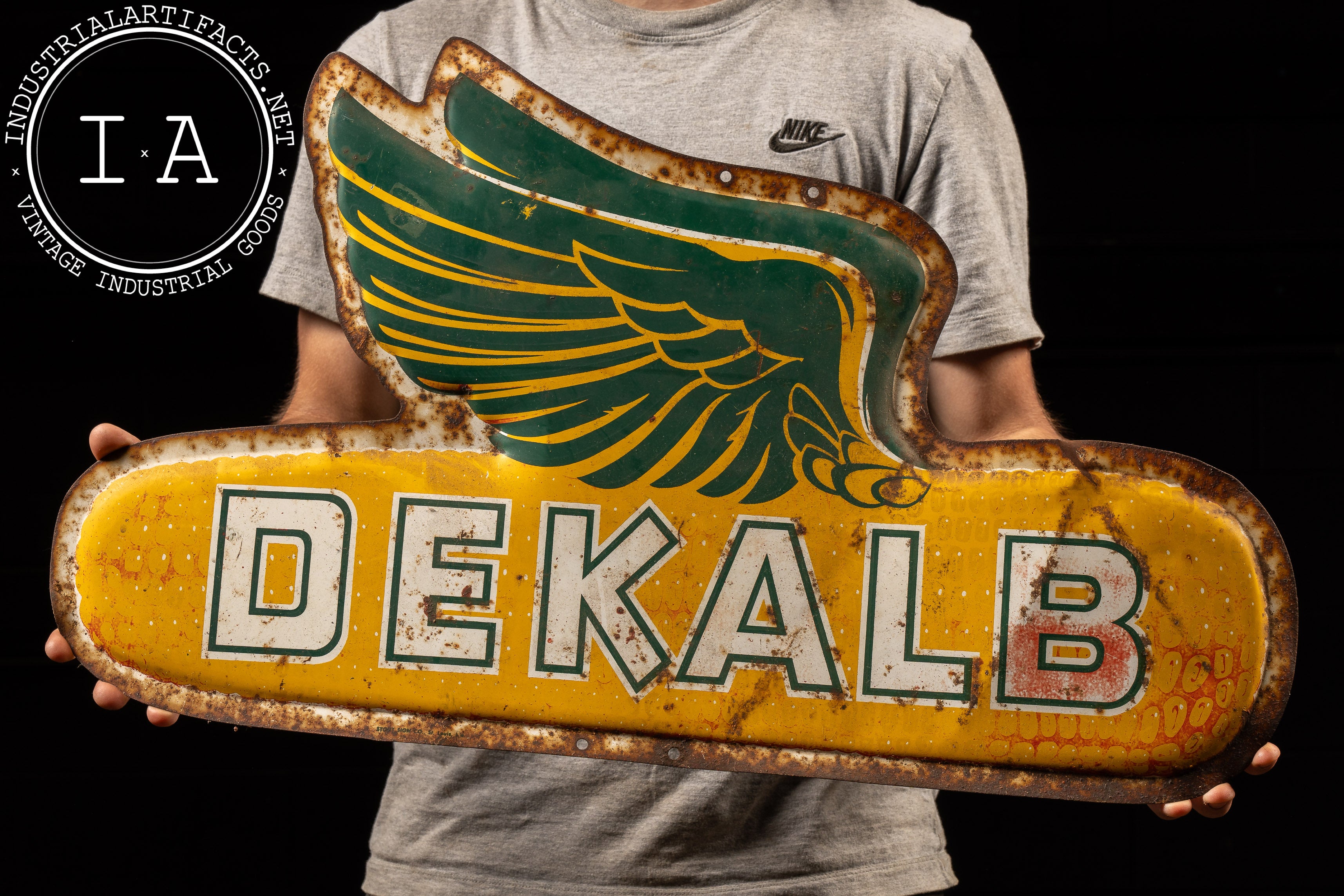 Vintage DeKalb "Flying Ear" Embossed Tin Sign – Industrial Artifacts