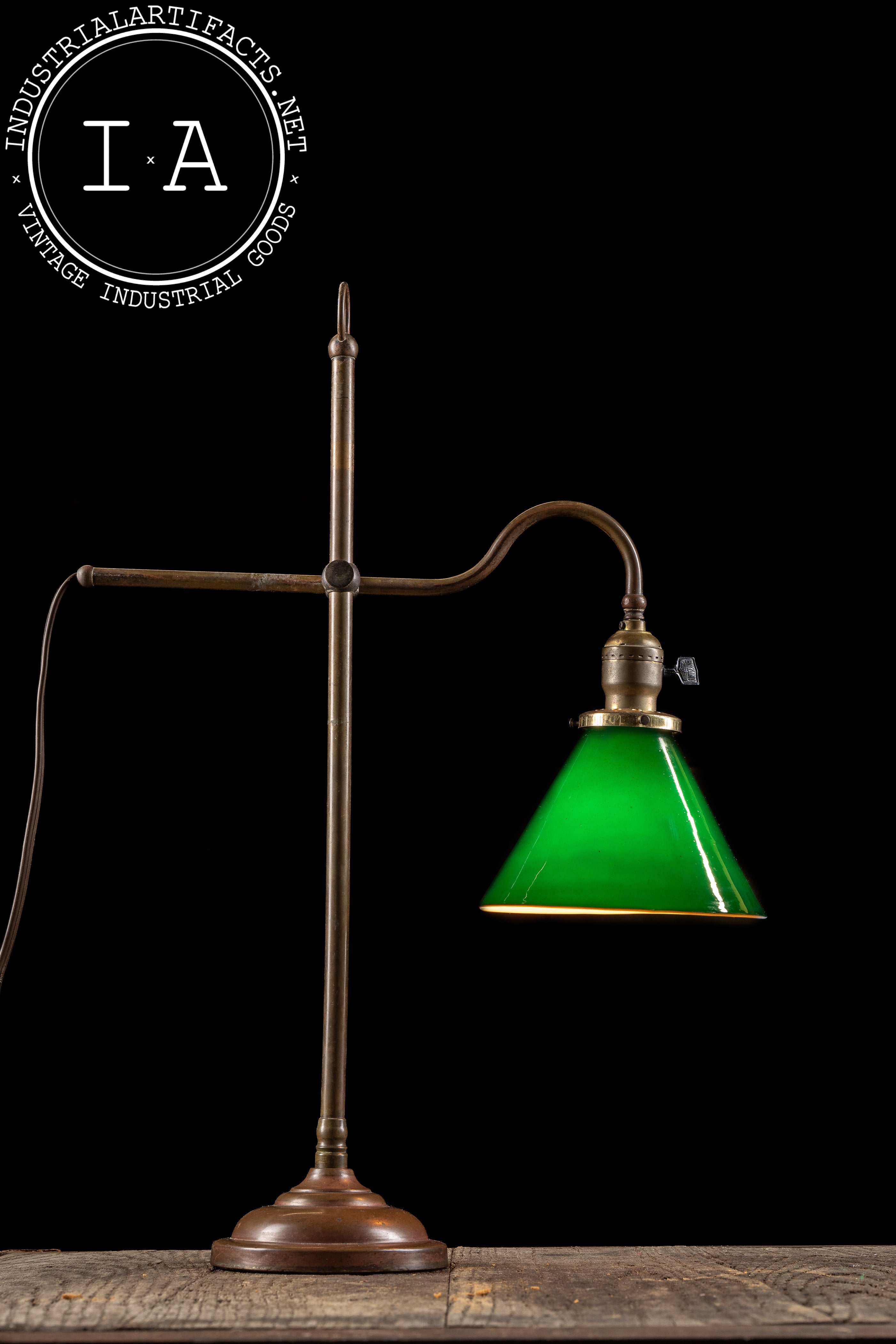 Antique Brass Faries Table Lamp With Verdelite Glass Shade – Industrial ...